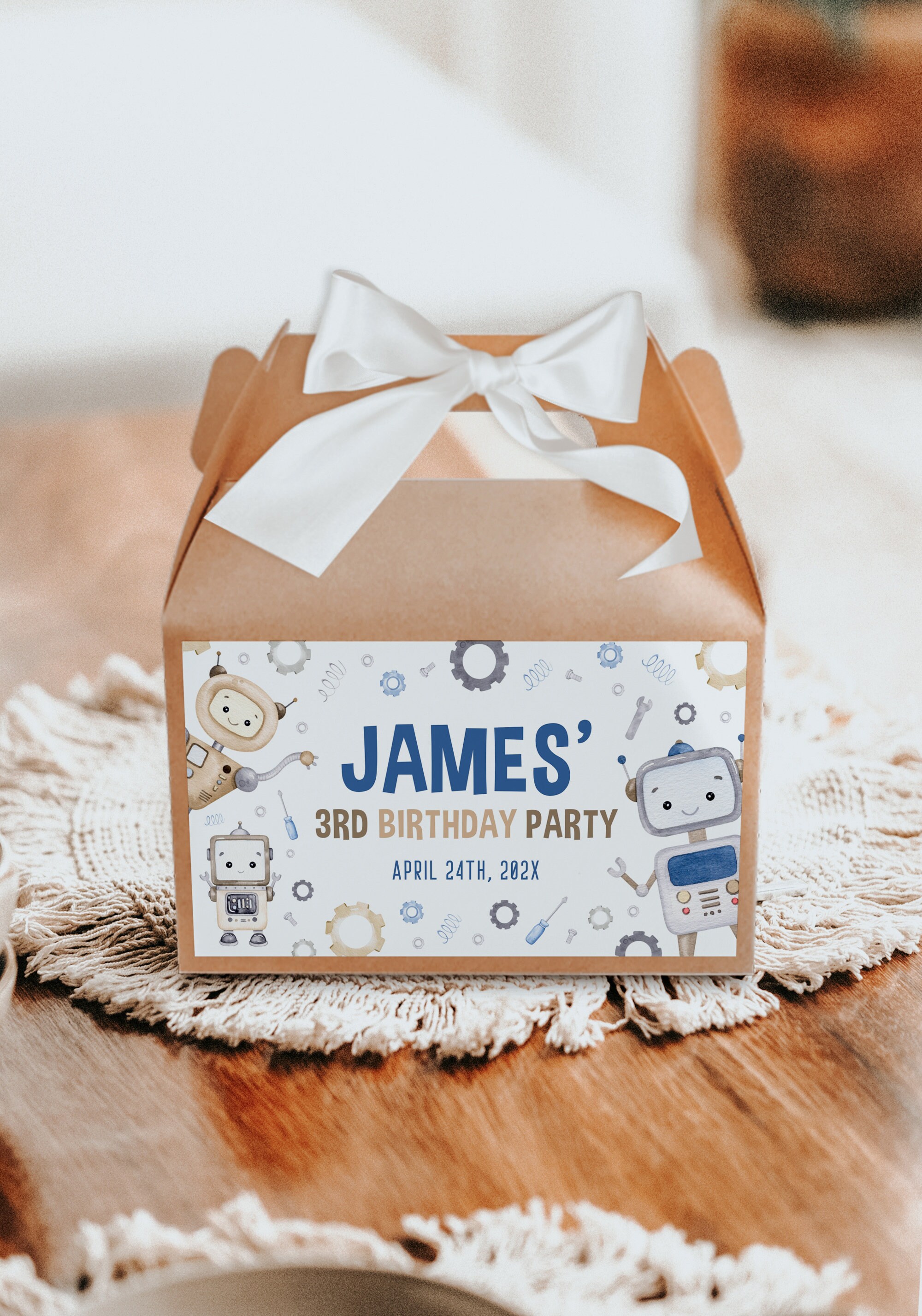 3rd Birthday Party Gable Box Label Template, Blue Little Robots Gable ...