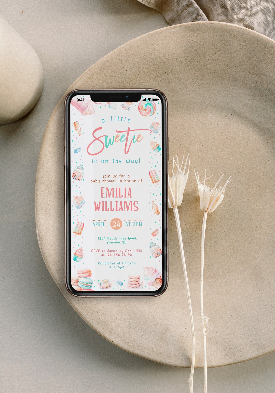 A Little Sweetie Baby Shower Electronic Invite Girl Editable, Pink Blue ...