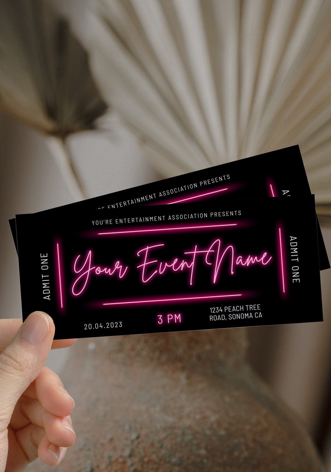 Neon Light Event Ticket Template, Editable Event Tickets, Birthday ...