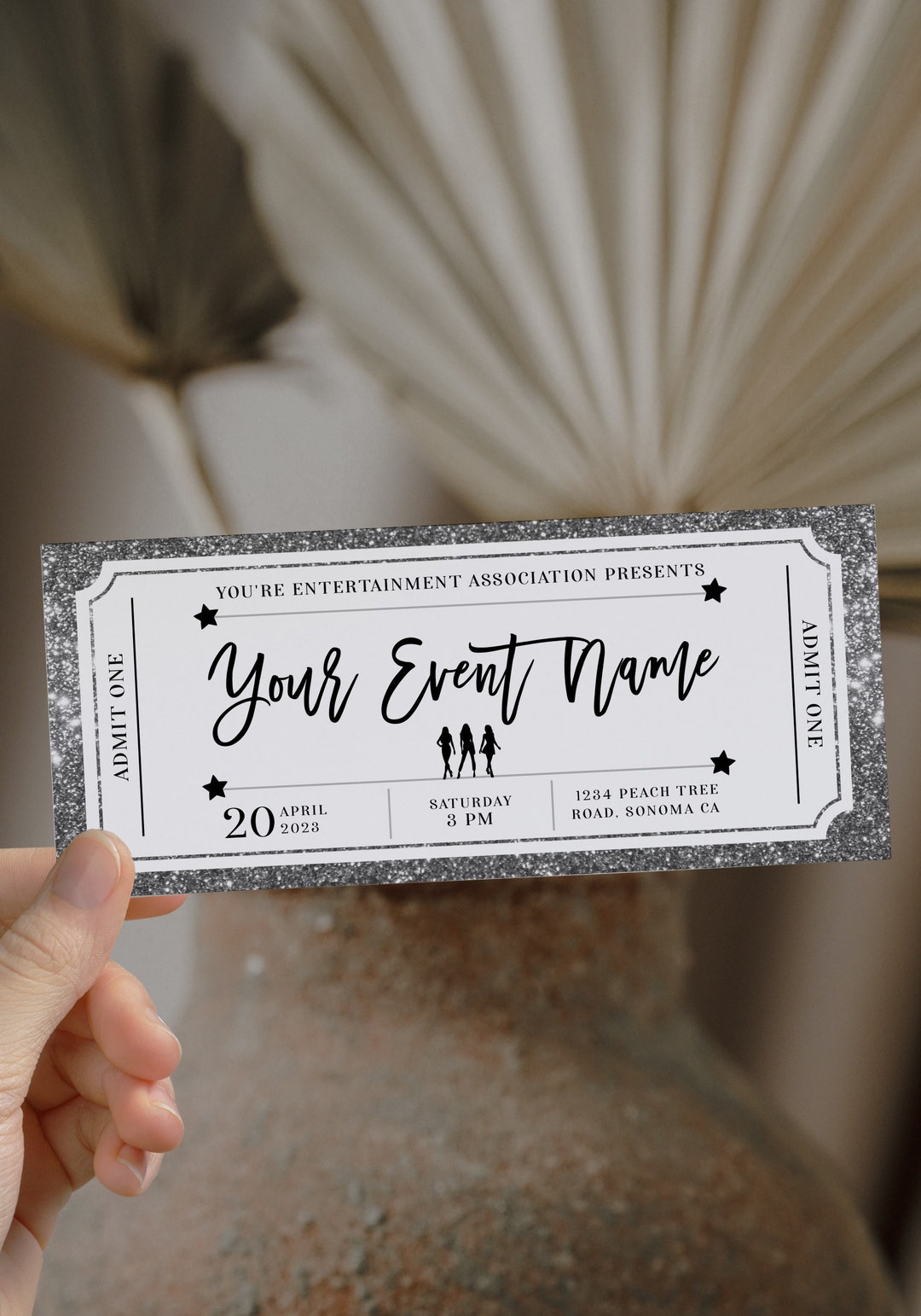 Silver Event Ticket Template, Editable Event Tickets, Birthday Concert ...