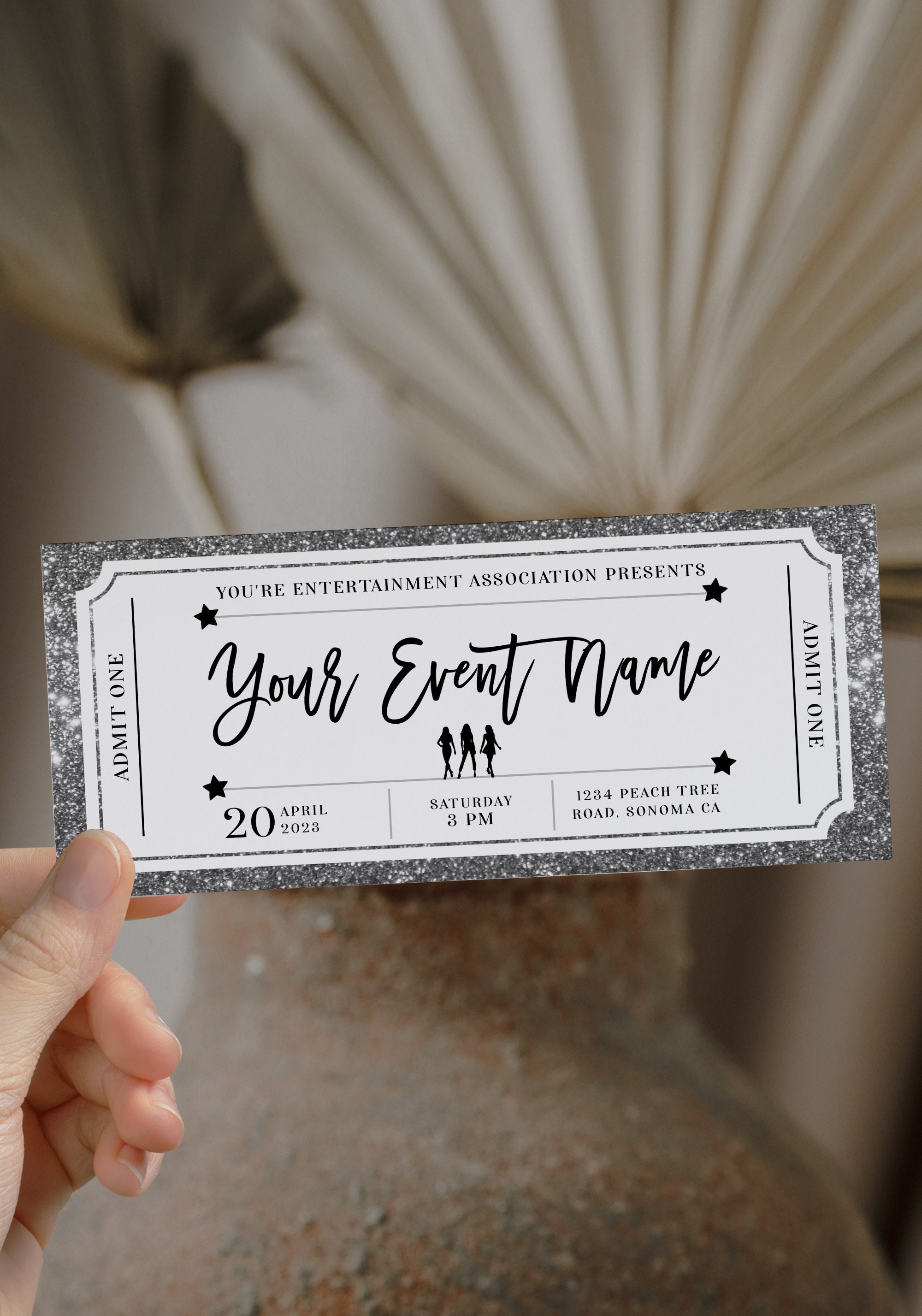 Silver Event Ticket Template Editable Event Tickets Birthday - Etsy