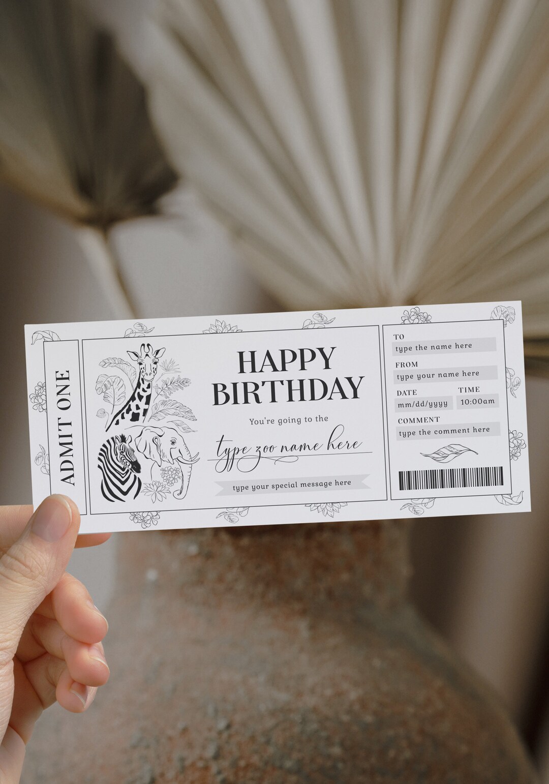 Happy Birthday Zoo Gift Voucher Template DIY, Zoo Printable Ticket ...