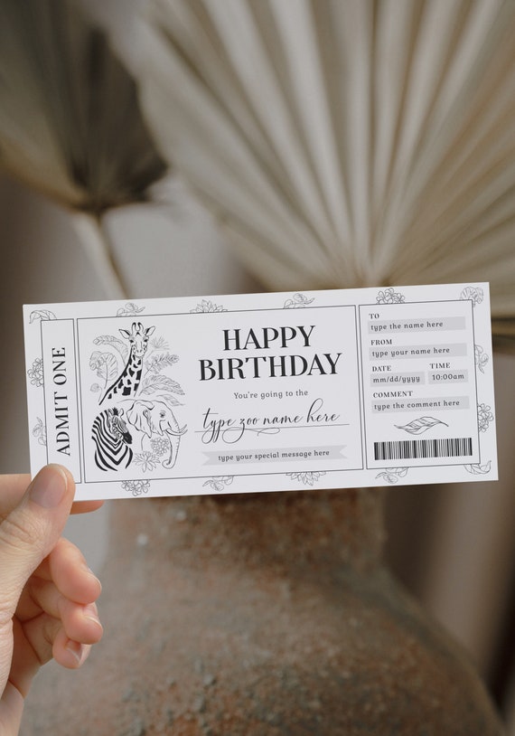 Happy birthday Zoo gift voucher template DIY, Zoo printable ticket ...