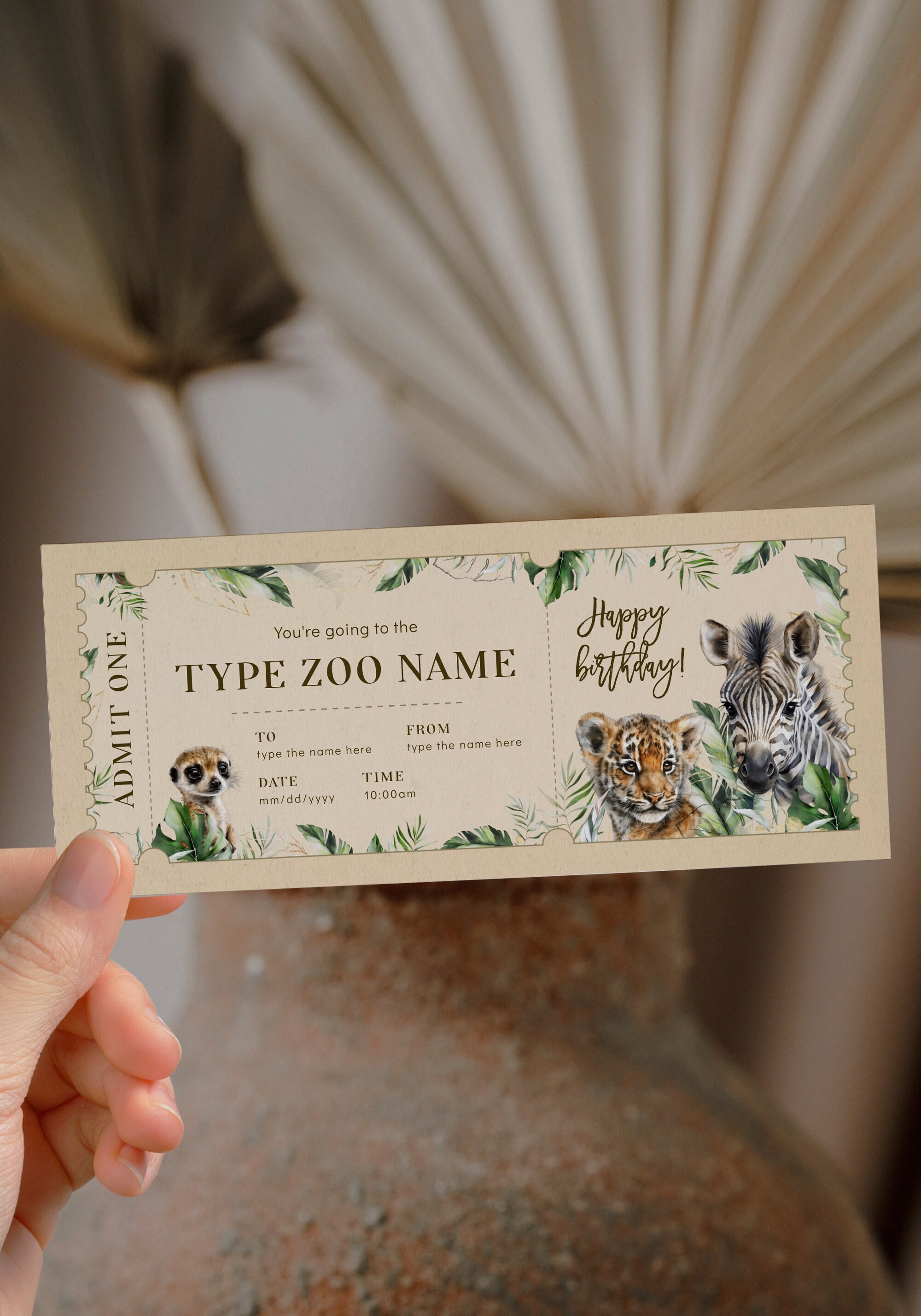 Zoo Printable Ticket Happy Birthday Zoo Gift Voucher Template - Etsy