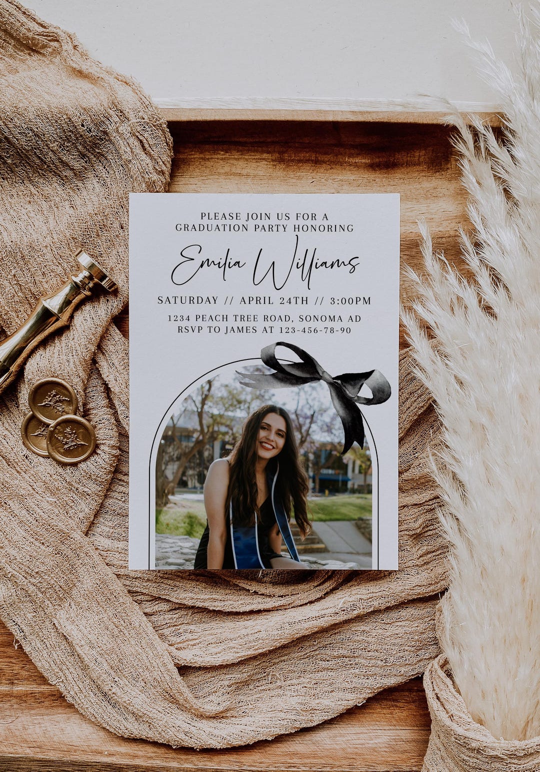 Black Bow Graduation Invitation Printable, Coquette Graduation ...