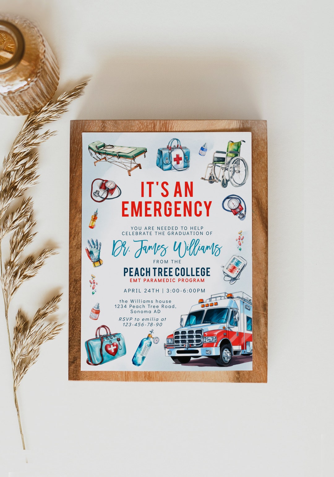 Editable Paramedic EMT Graduation Invitation, College Grad Party ...