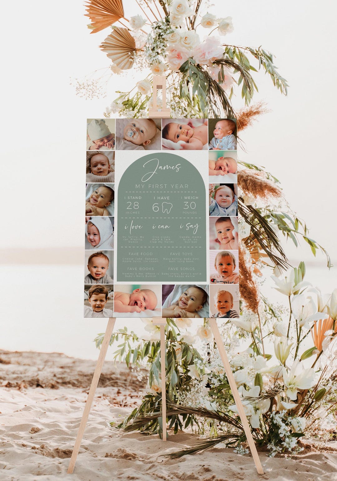 Bohemian First Year Collage Milestone Poster Printable, 1st Year Photo ...