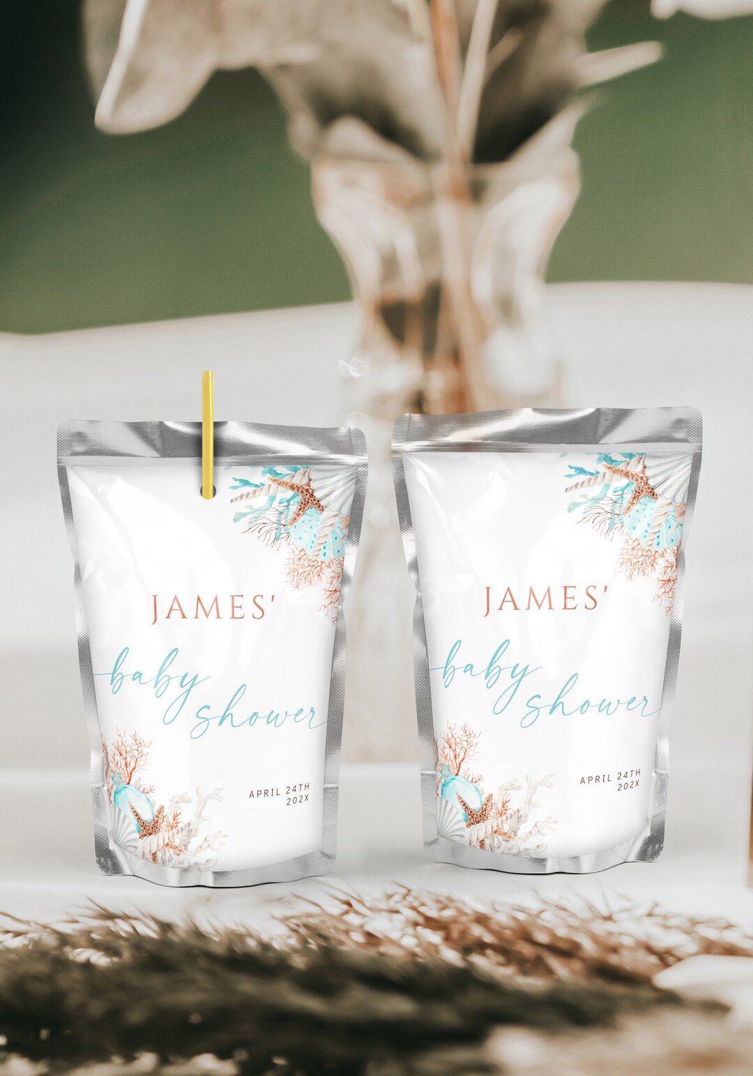 Baby Shower Juice Pouch Label Printable, Gender Neutral Sea Baby Shower ...