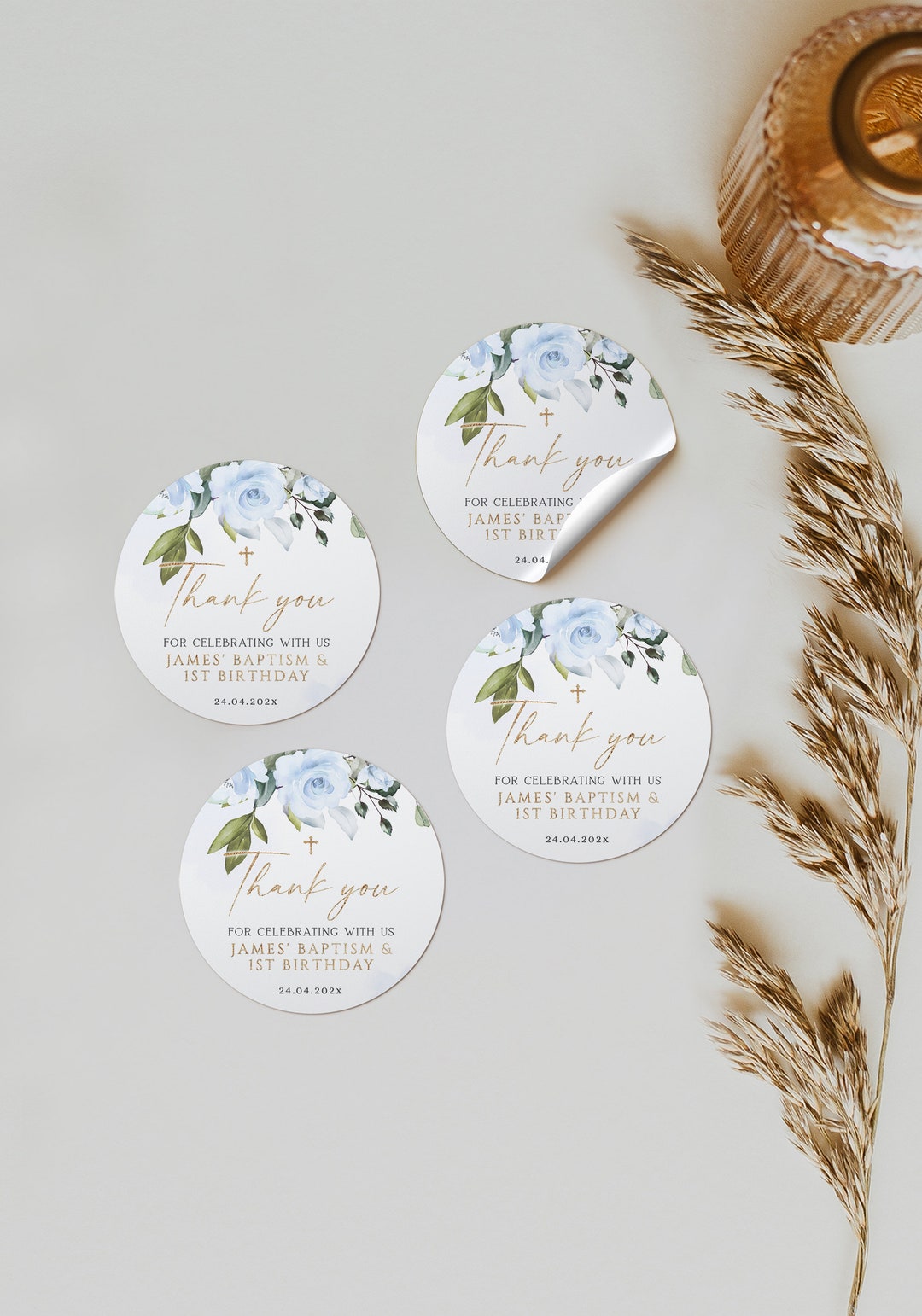 Boy Baptism Sticker for Favors Printable, Baptism Birthday Sticker ...