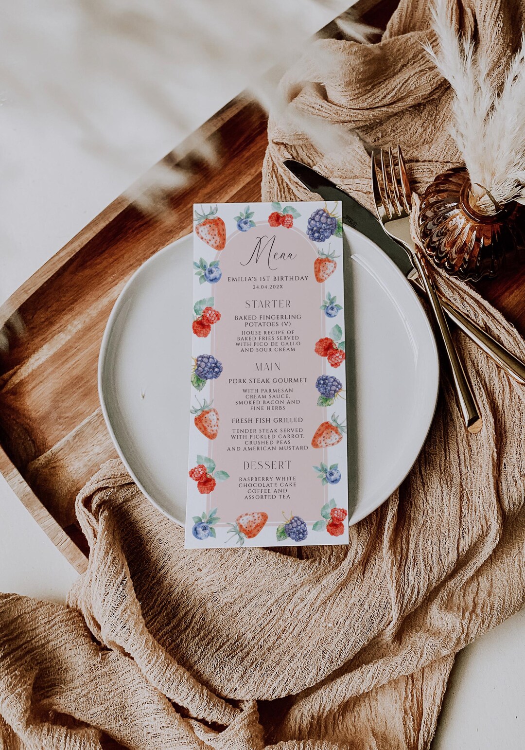 Berry First Birthday Party Menu Card Printable, Berry Sweet 1st ...