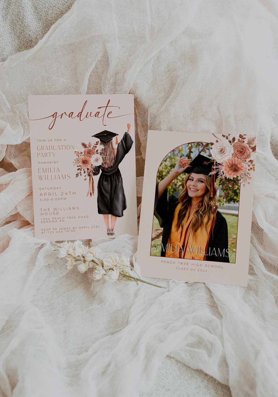 Girl Graduation Party Invitation, Modern Graduation Invitation With ...