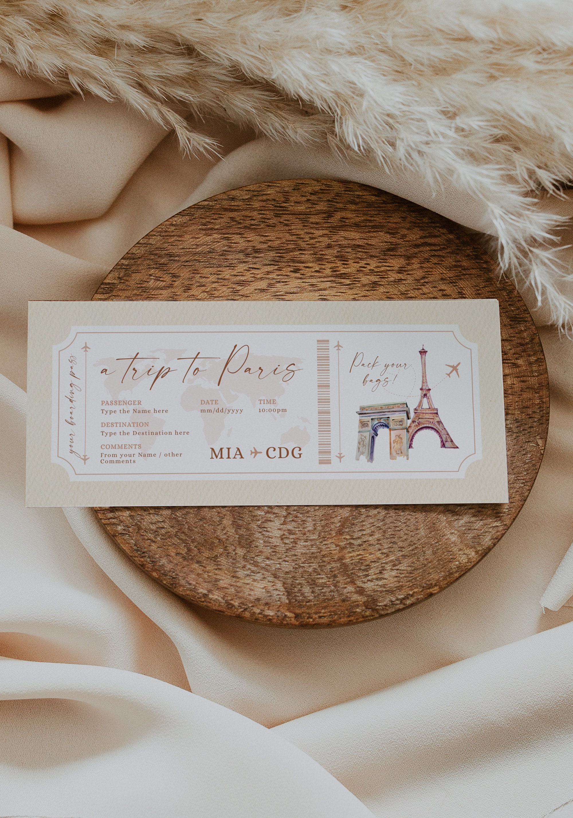 Paris Surprise Boarding Pass, Printable Airline Ticket Template ...