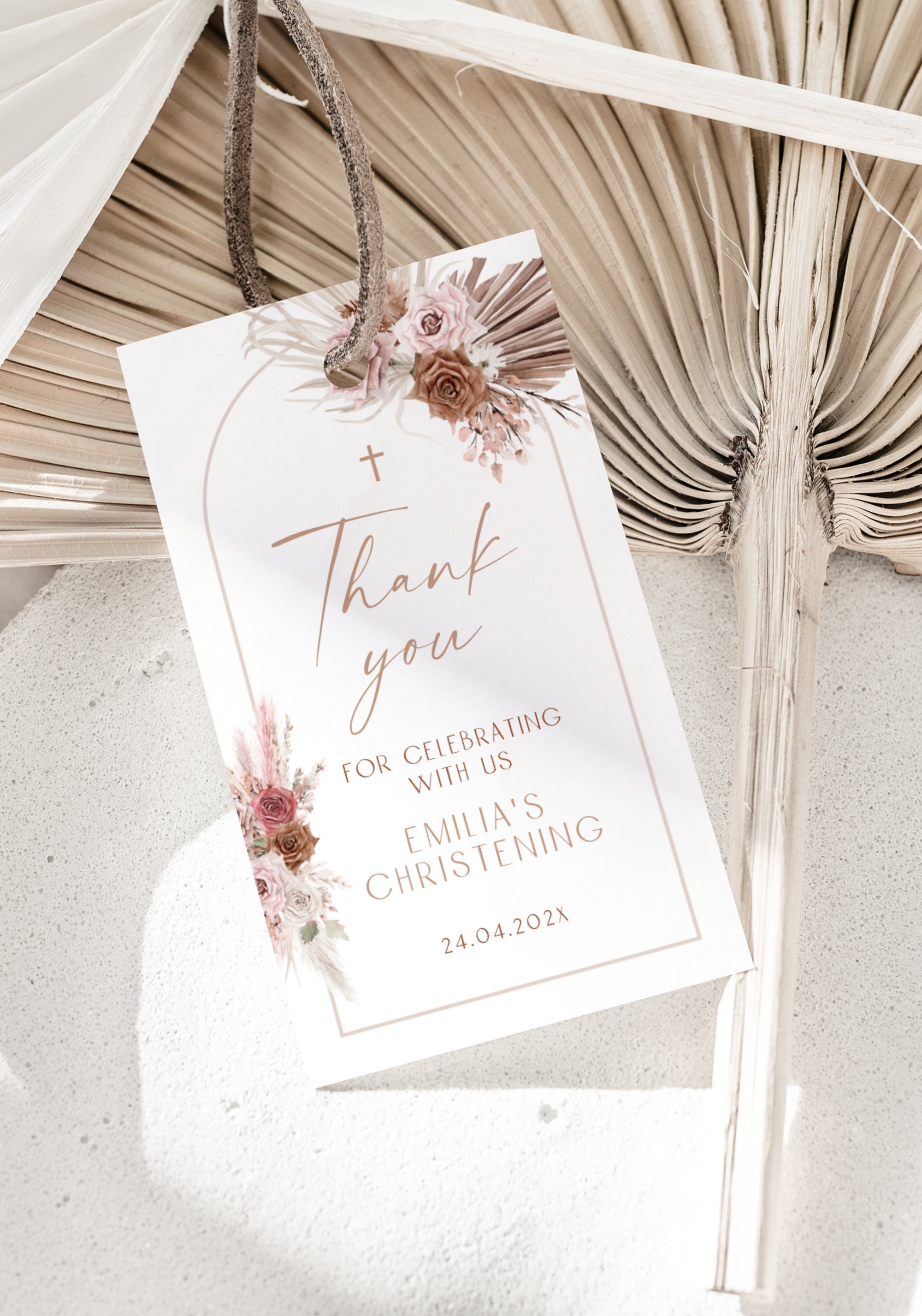 Baptism Favour Tags Printable Bohemian Christening Favour - Etsy