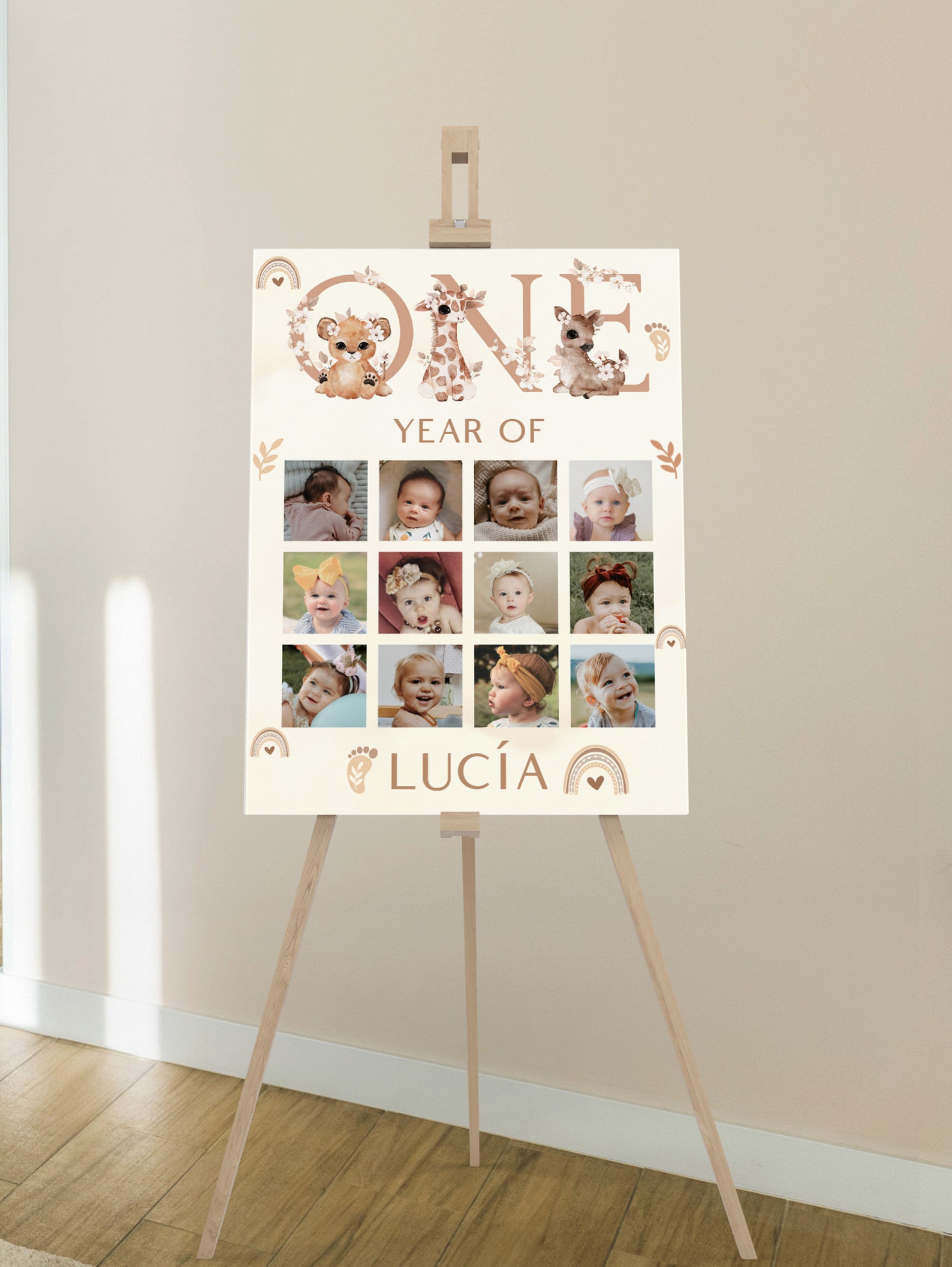 First Birthday Photo Collage Sign Template, 12 Month Photo Collage Sign ...