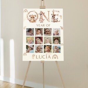 First Birthday Photo Collage Sign Template, 12 Month Photo Collage Sign ...