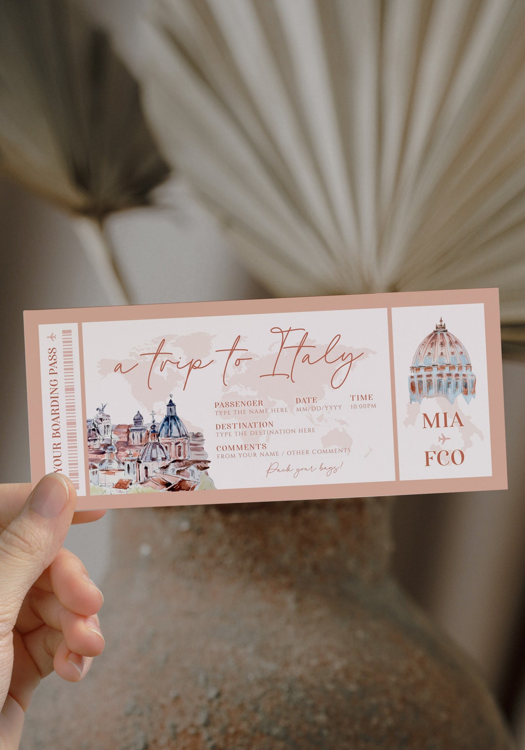 Editable Italy Boarding Pass Ticket Gift Voucher, Vacation Ticket ...