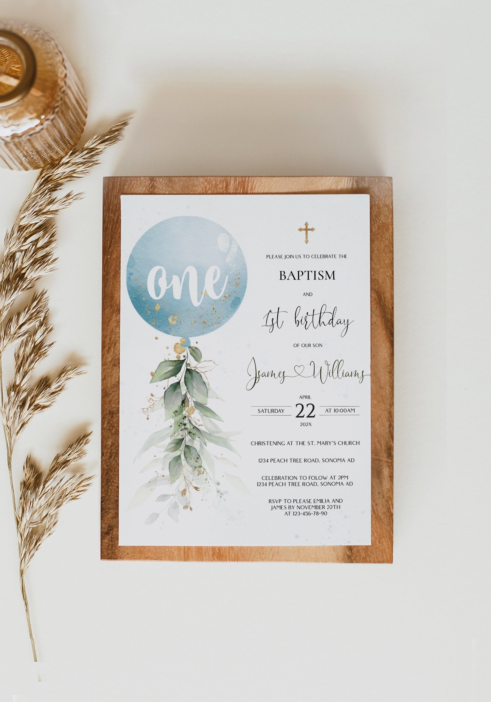 Baptism and 1st Birthday Invitation Template, Baptism and First ...