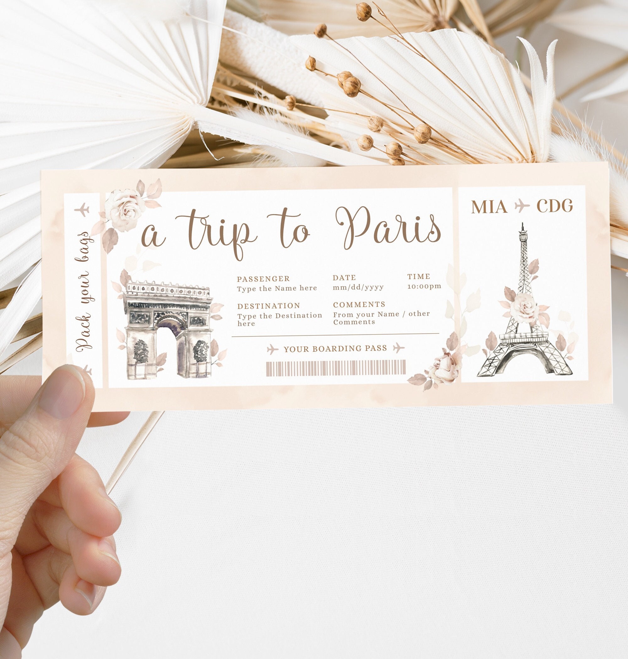 Paris Surprise Boarding Pass Printable Airline Ticket - Etsy