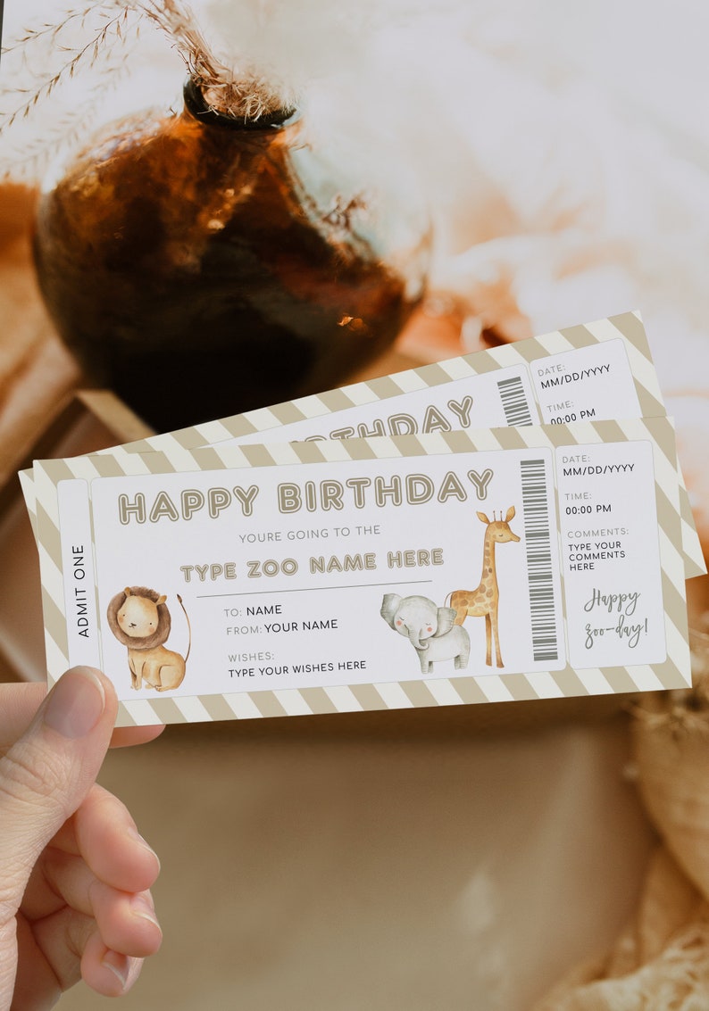 Zoo Printable Ticket Happy Birthday Zoo Gift Voucher Template - Etsy