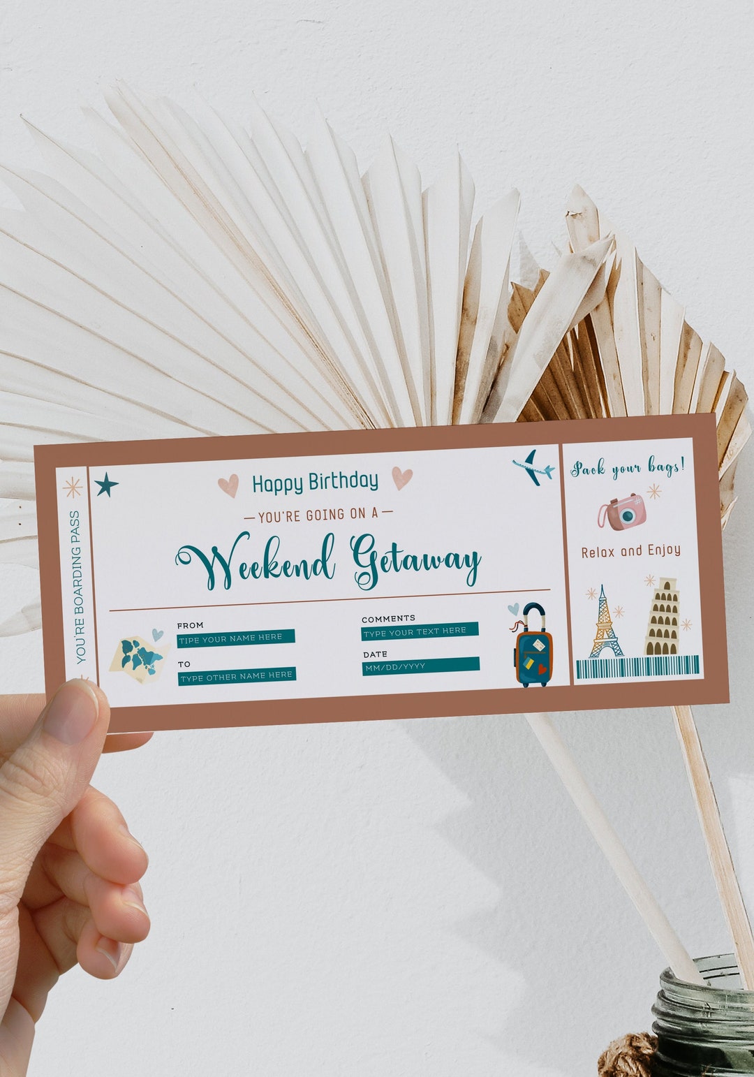 Weekend Getaway Ticket Template, Weekend Away Trip Gift Ticket, Pack ...