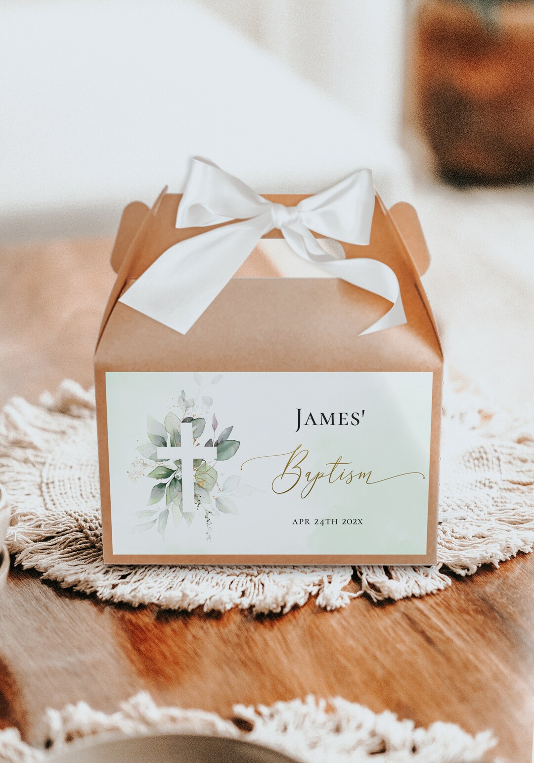 Editable Baptism Gable Box Label Printable, Green Baptism Favor Box ...