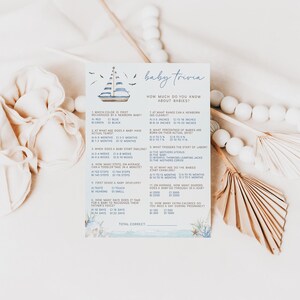 Ocean & Sea Baby Shower Game Trivia Printable, Nautical Theme Baby ...