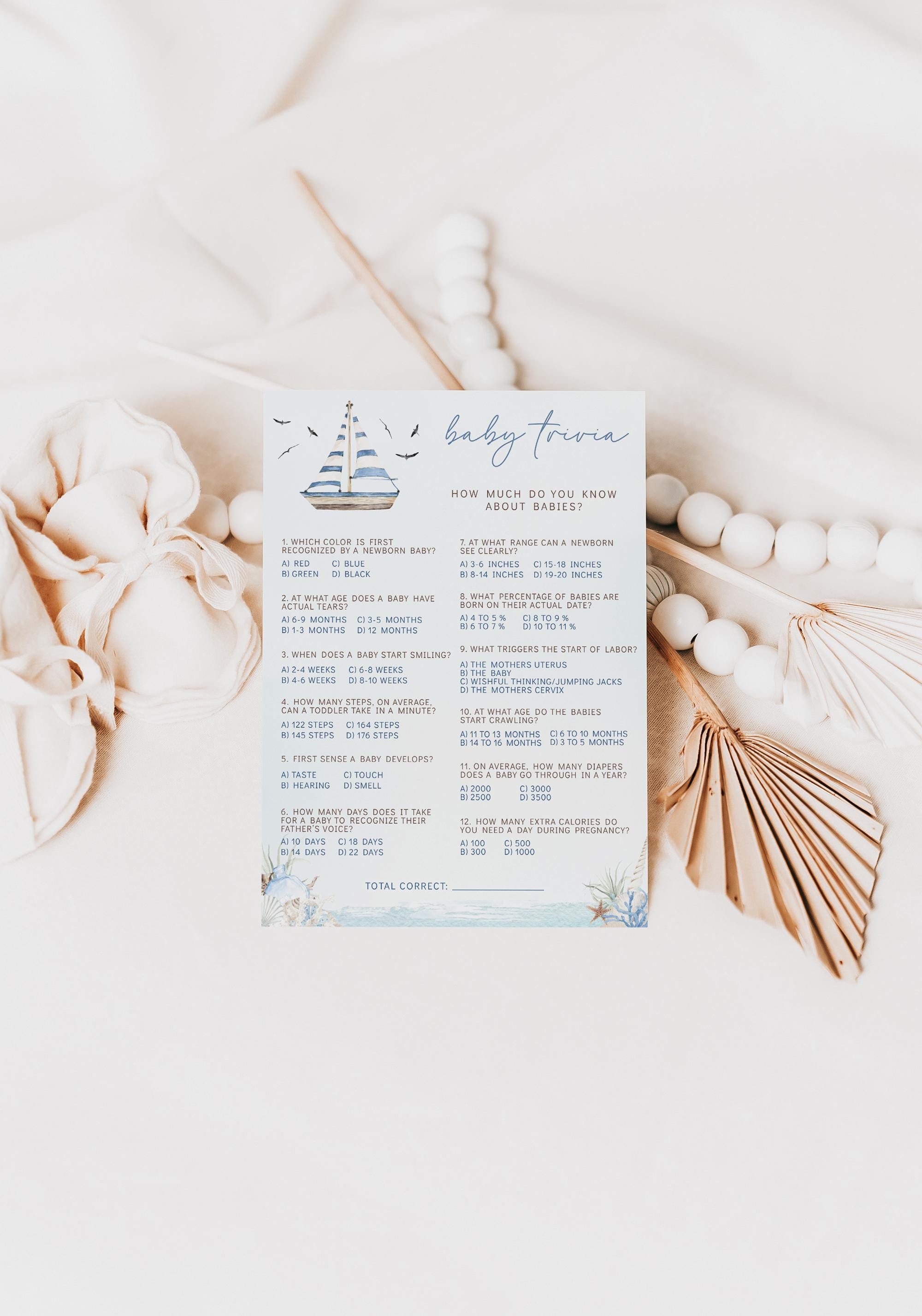 Ocean & Sea Baby Shower Game Trivia Printable, Nautical Theme Baby ...