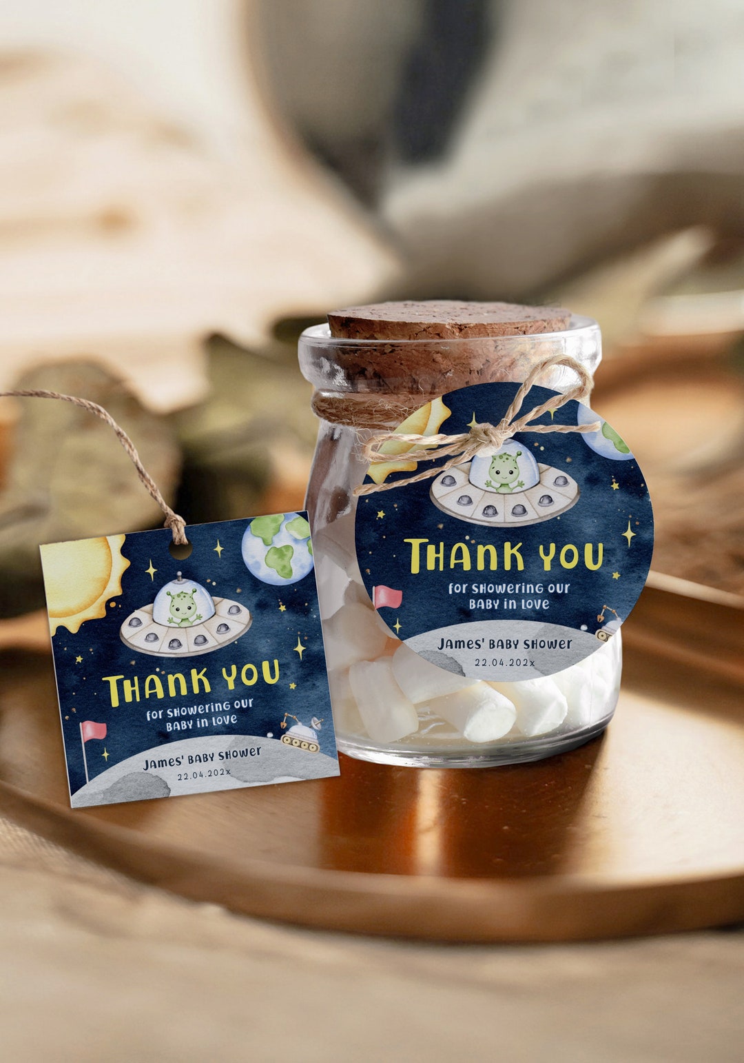 Alien Party Birthday Thank You Gift Card, Cute Space Alien Favor Tag ...