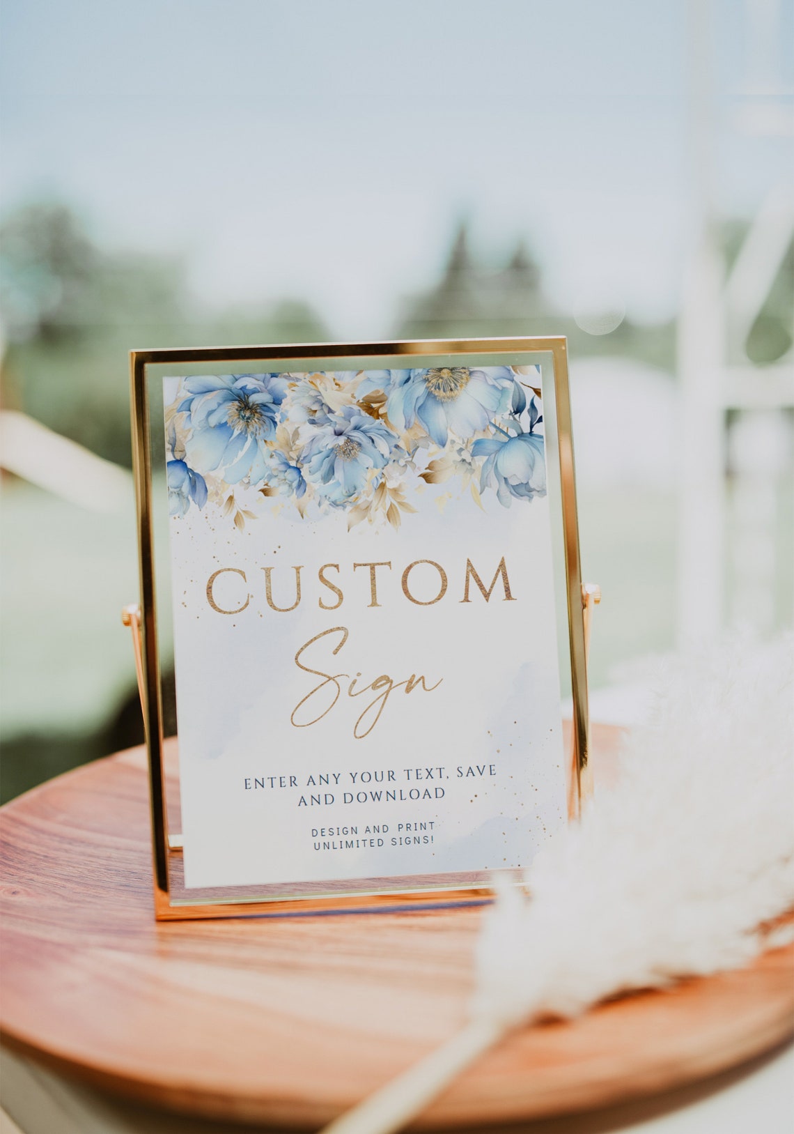 Blue & Gold Custom Sign Printable, Floral Custom Text Sign, Blue Gold ...