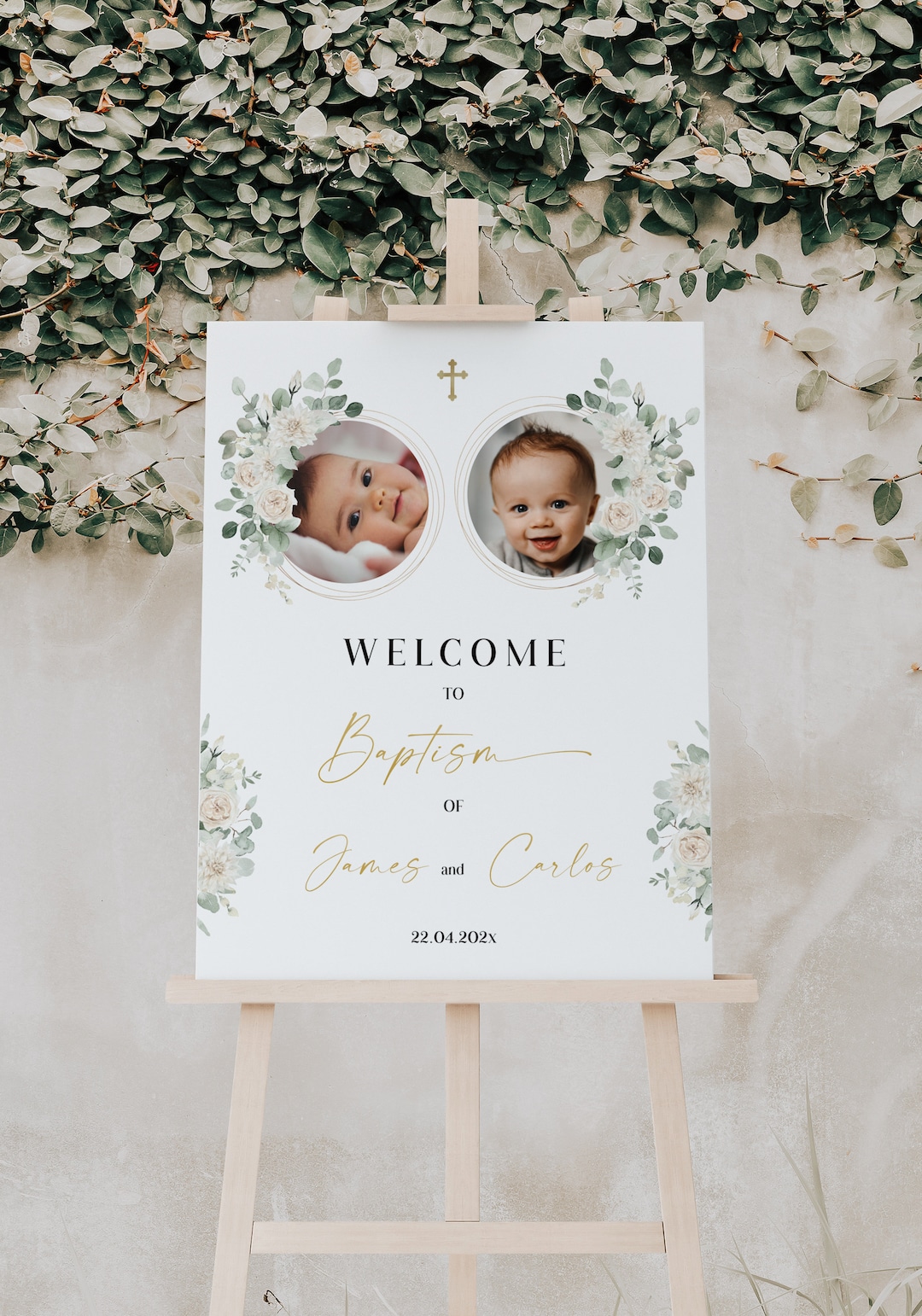 Baptism Welcome Sign Twins Boy, Baptism Welcome Poster With Photo ...