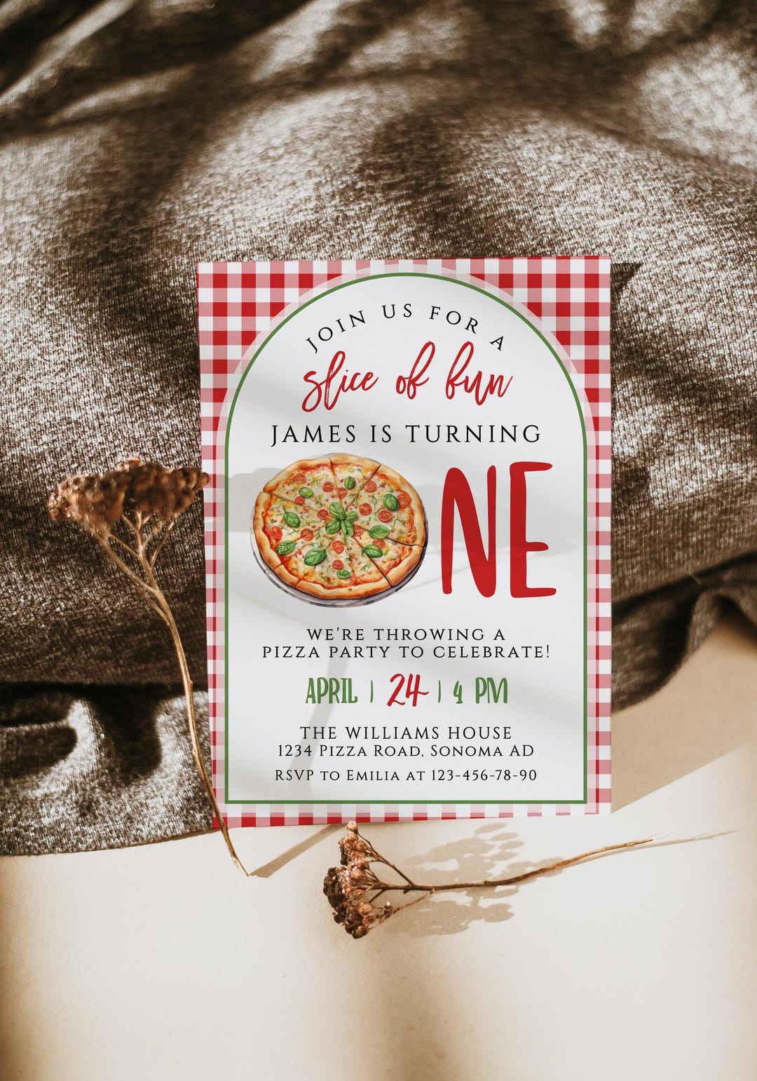 Slice of Fun 1st Birthday Party Invitation Printable, Pizza Boy First ...