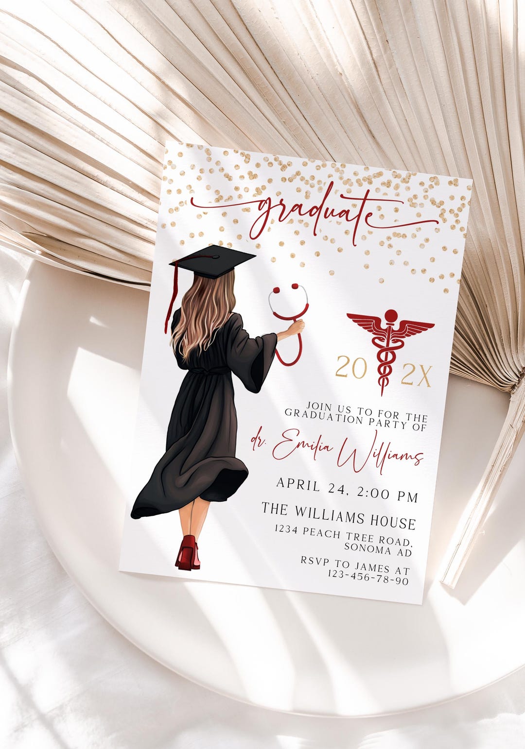 Doctor Graduation Party Invitation for Women Printable, Modern Medical ...