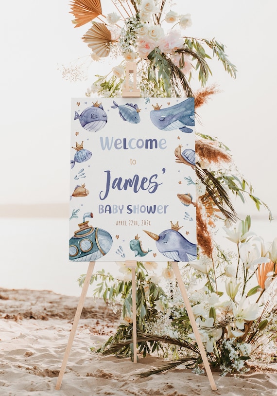 Baby shower under the sea welcome sign printable, ocean animals welcome ...