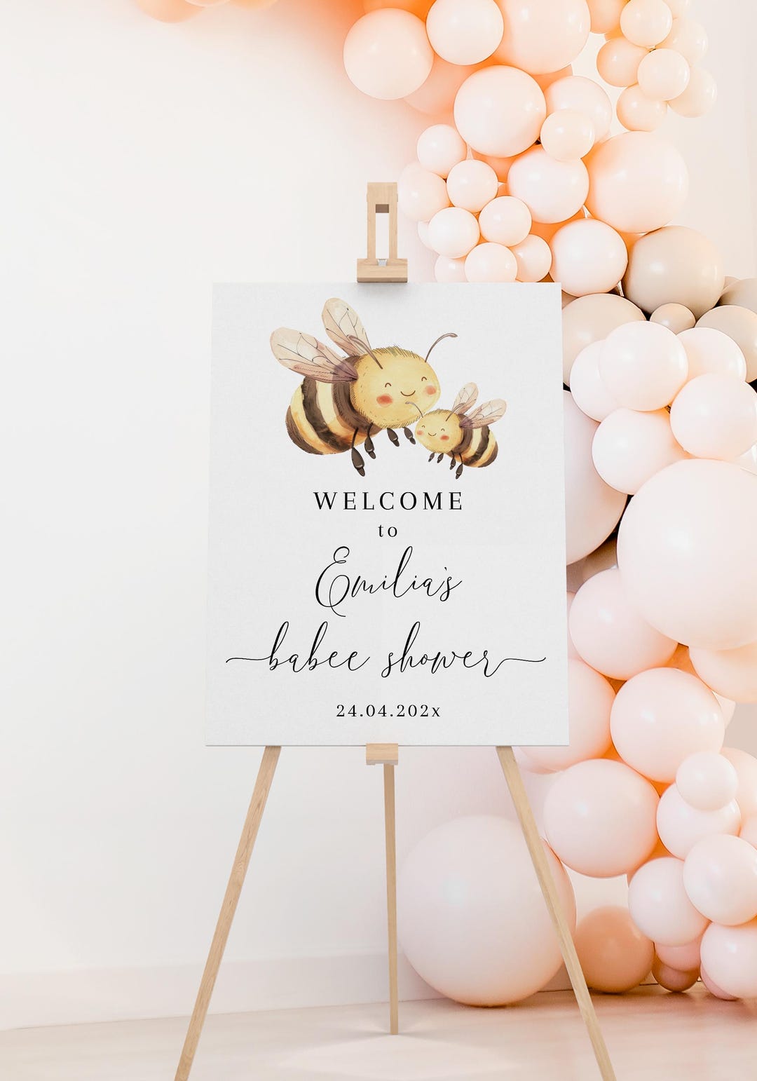 Watercolor Bees Baby Shower Welcome Sign Printable, Girl Modern Babee ...