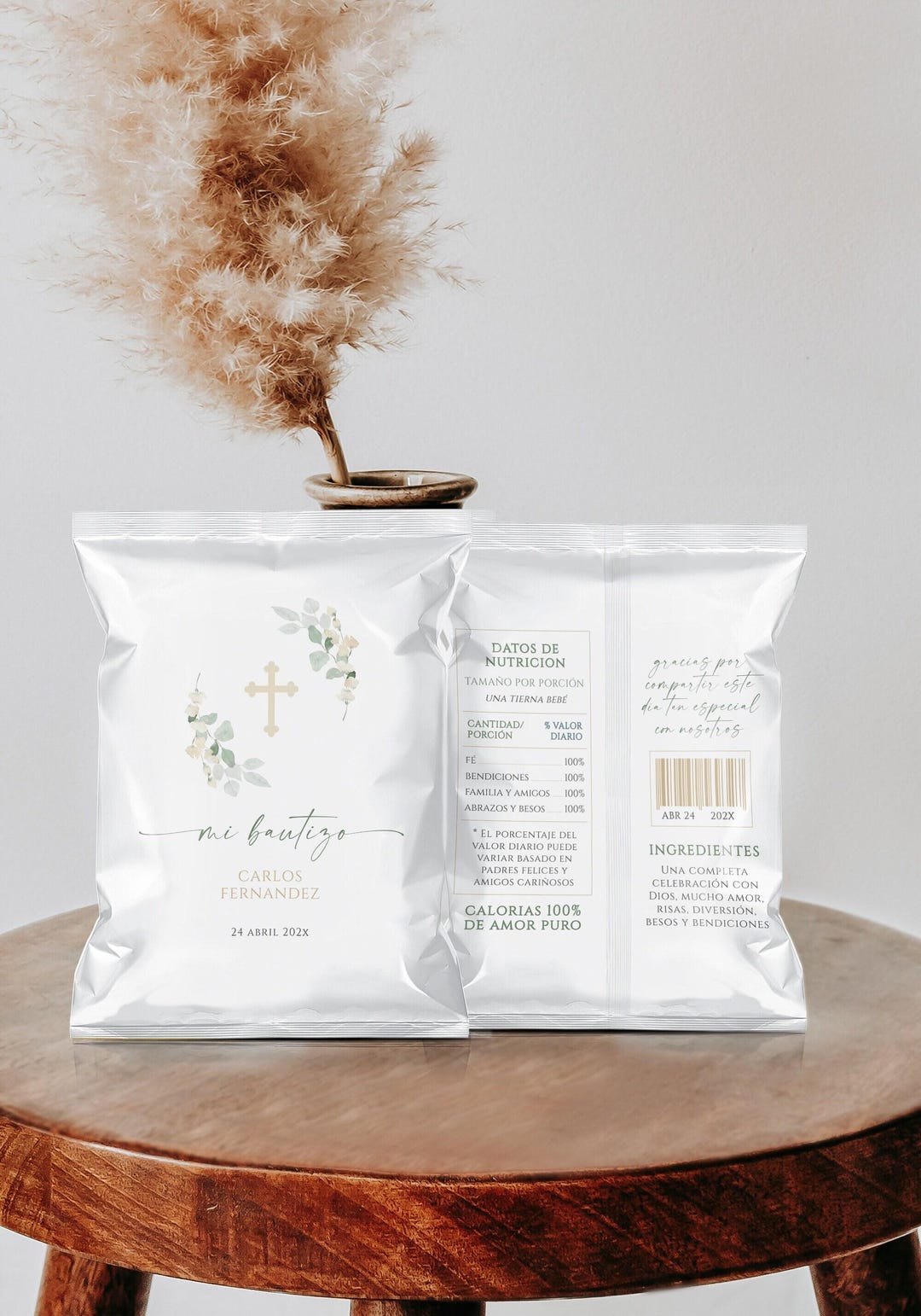 Spanish Nino Bautizo Snack Bag Wrapper Printable, Modern Bautizo Chip ...