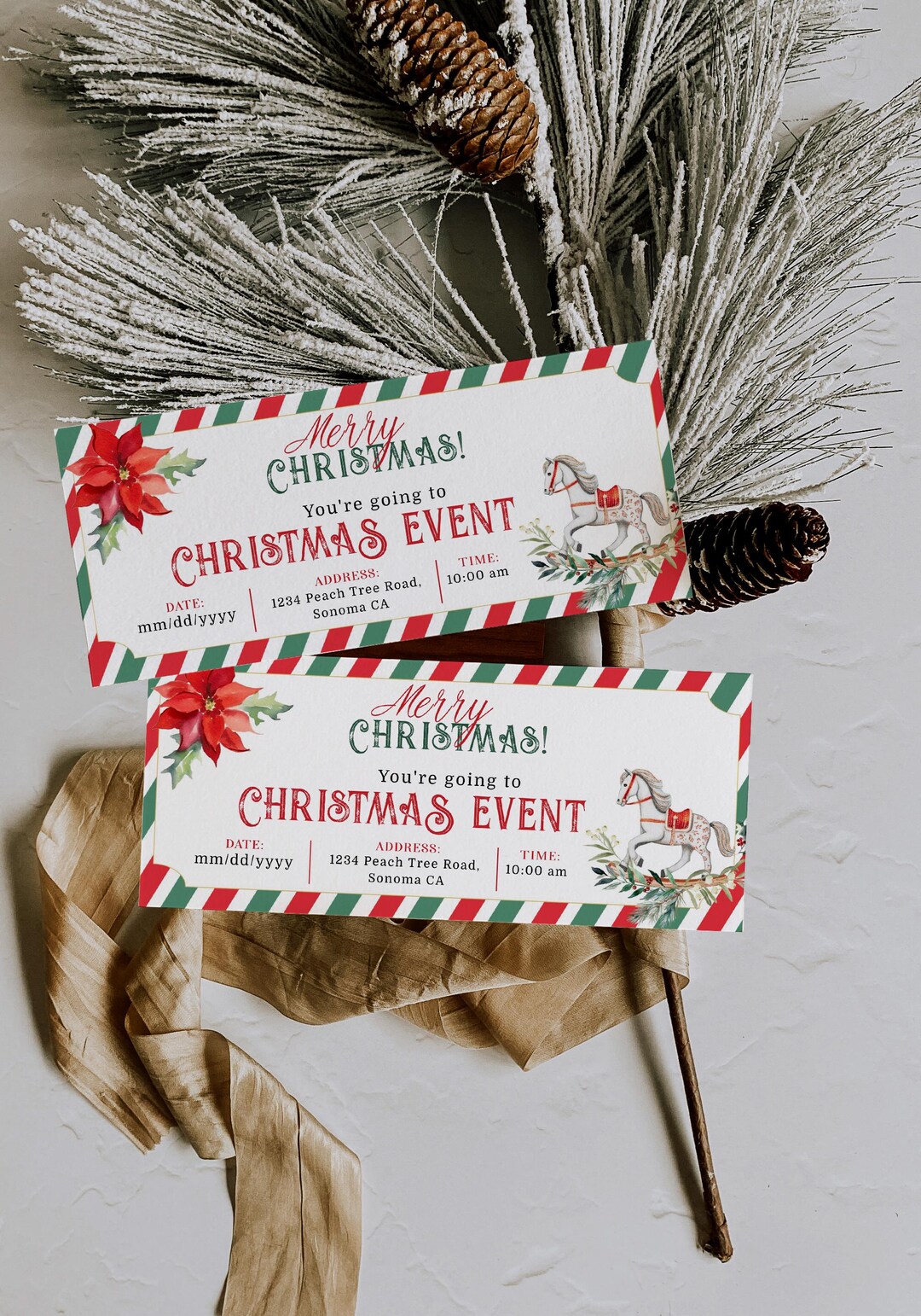 Merry Christmas Event Ticket Printable, Red & Green Winter Concert ...