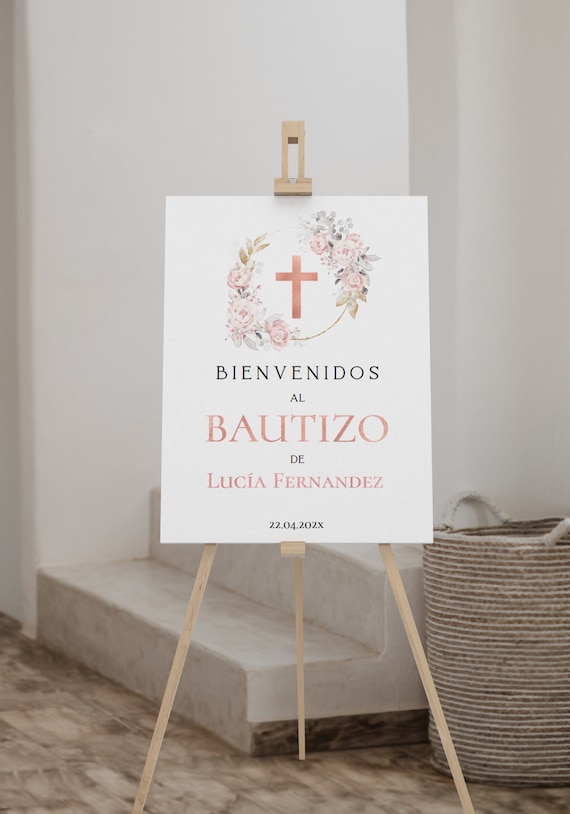 Mi bautizo welcome sign editable, cartel bienvenida bautizo niña para ...