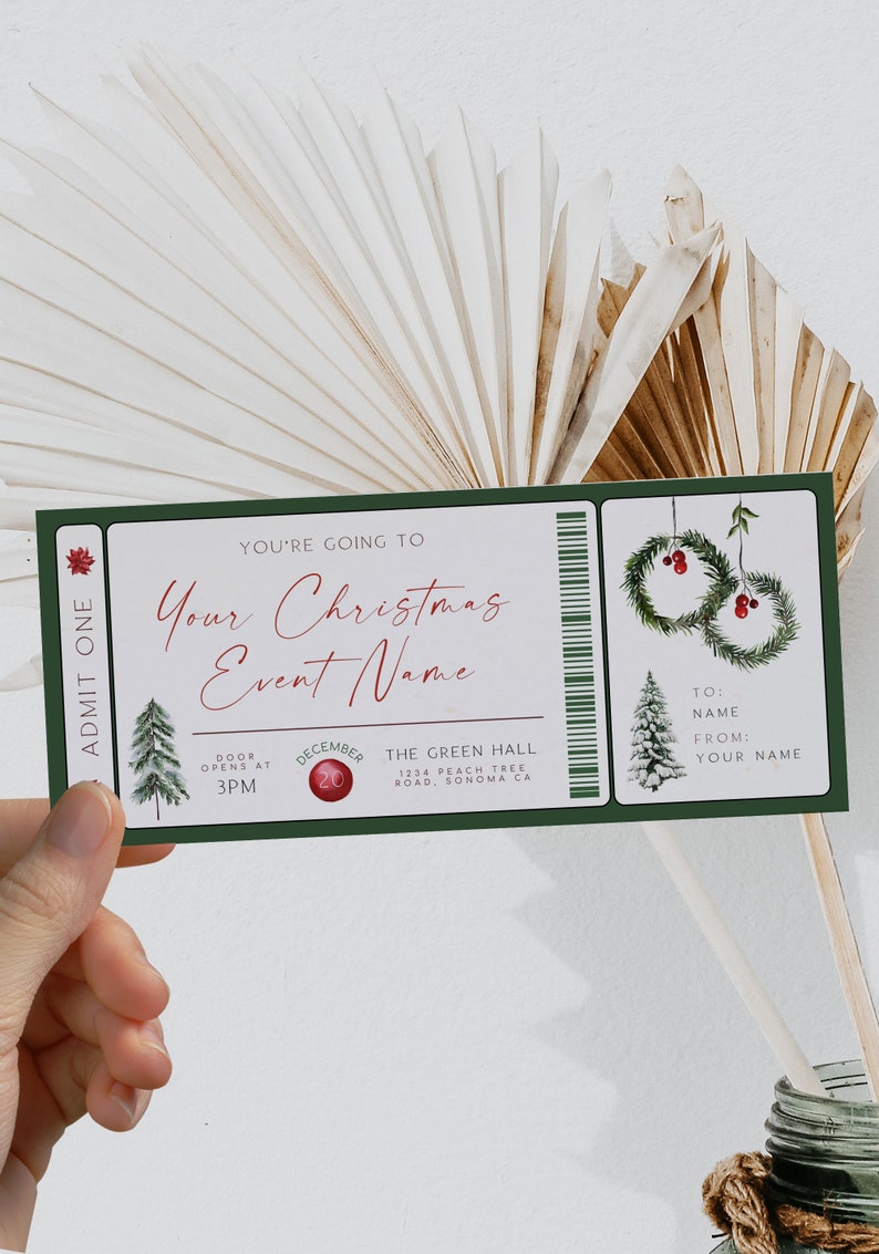 Event Ticket Template, Christmas Gift Surprise Concert Ticket, Holiday ...