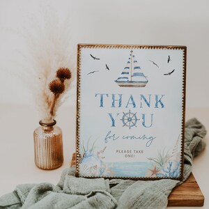 Thank You Nautical Sailboat Baby Shower Sign, Ocean Thank You Table ...