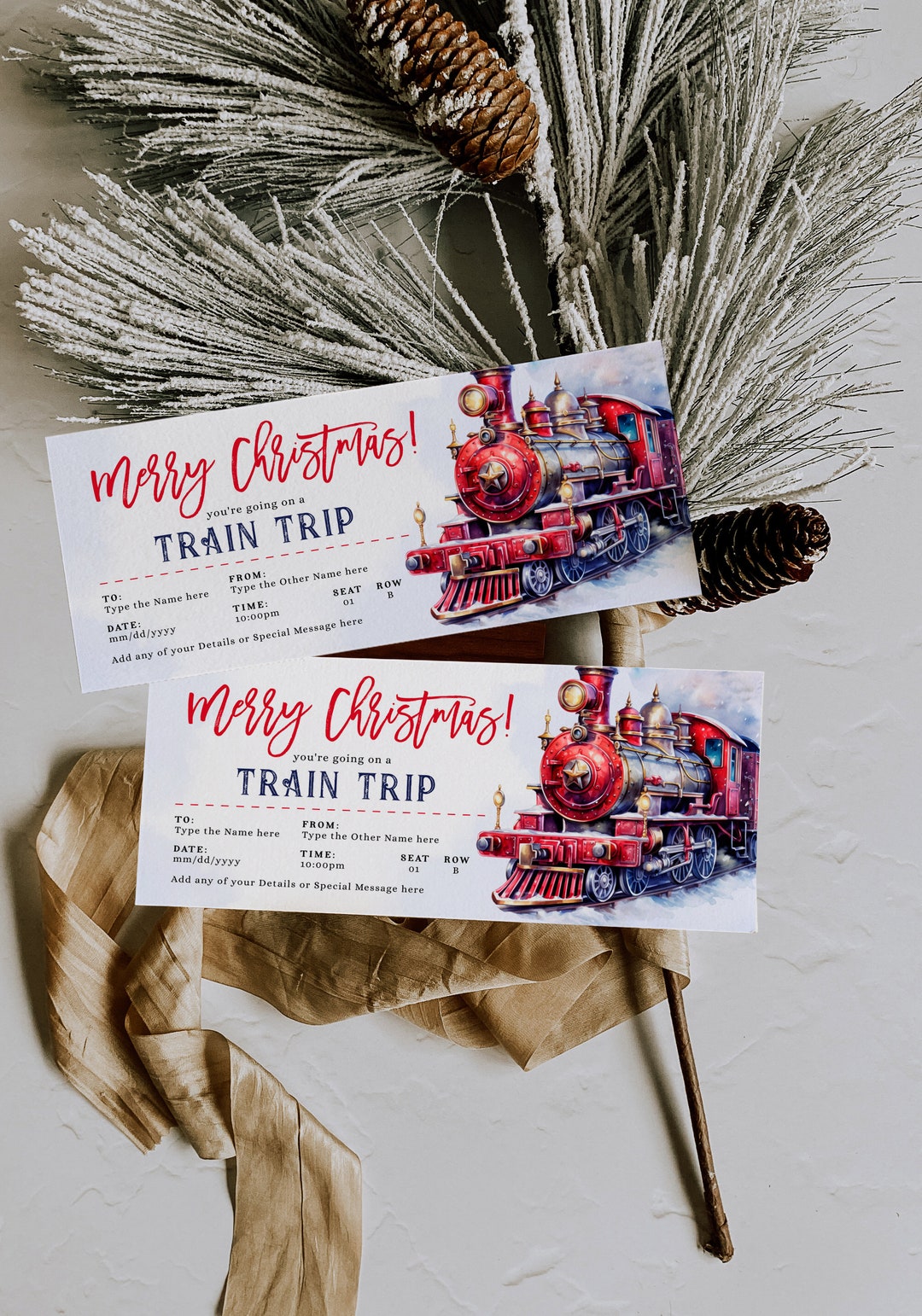 Merry Christmas Train Ticket, Train Christmas Event Ticket Editable ...