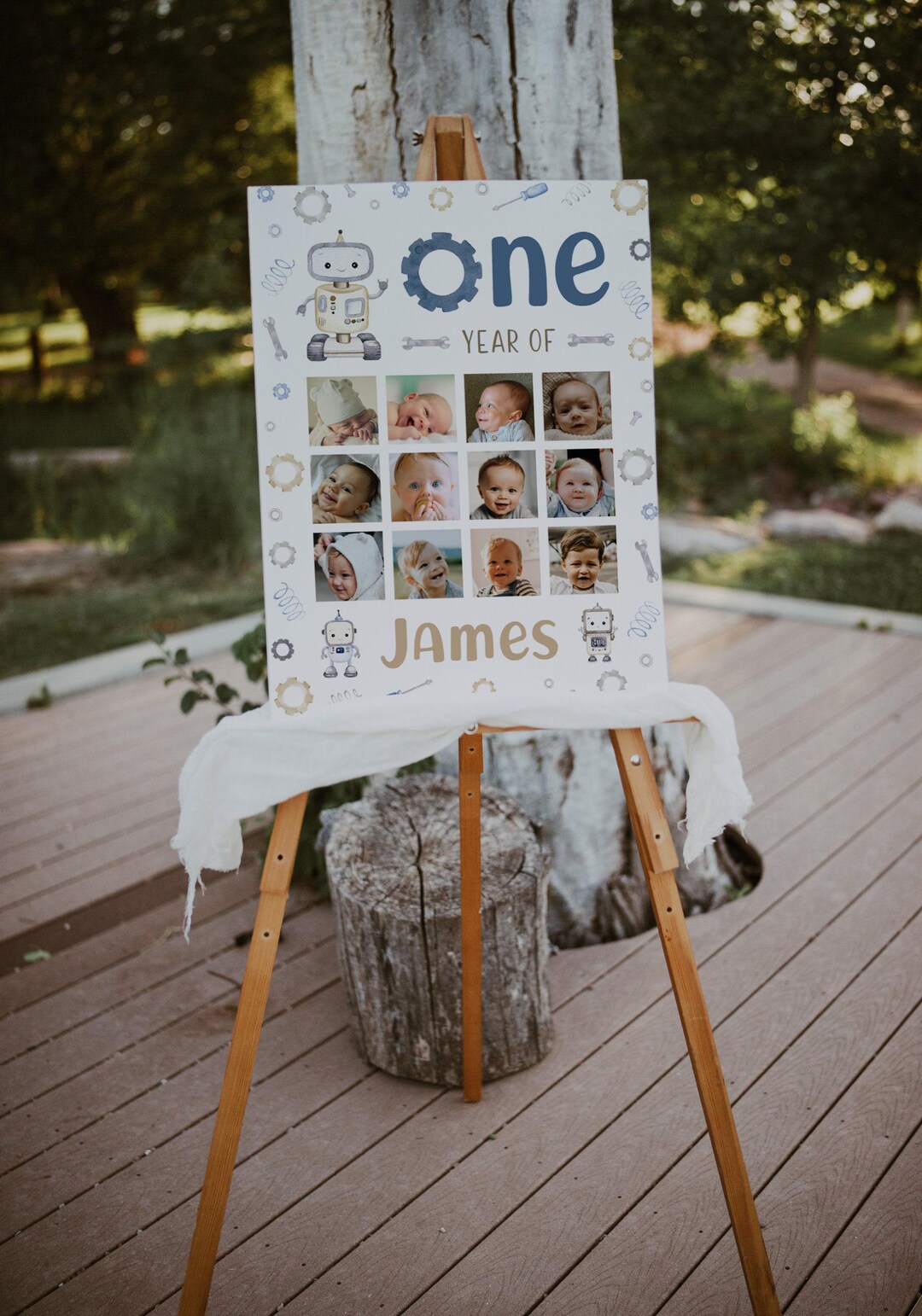 Blue Little Robots 1st Birthday Photo Collage Printable, Robots With ...