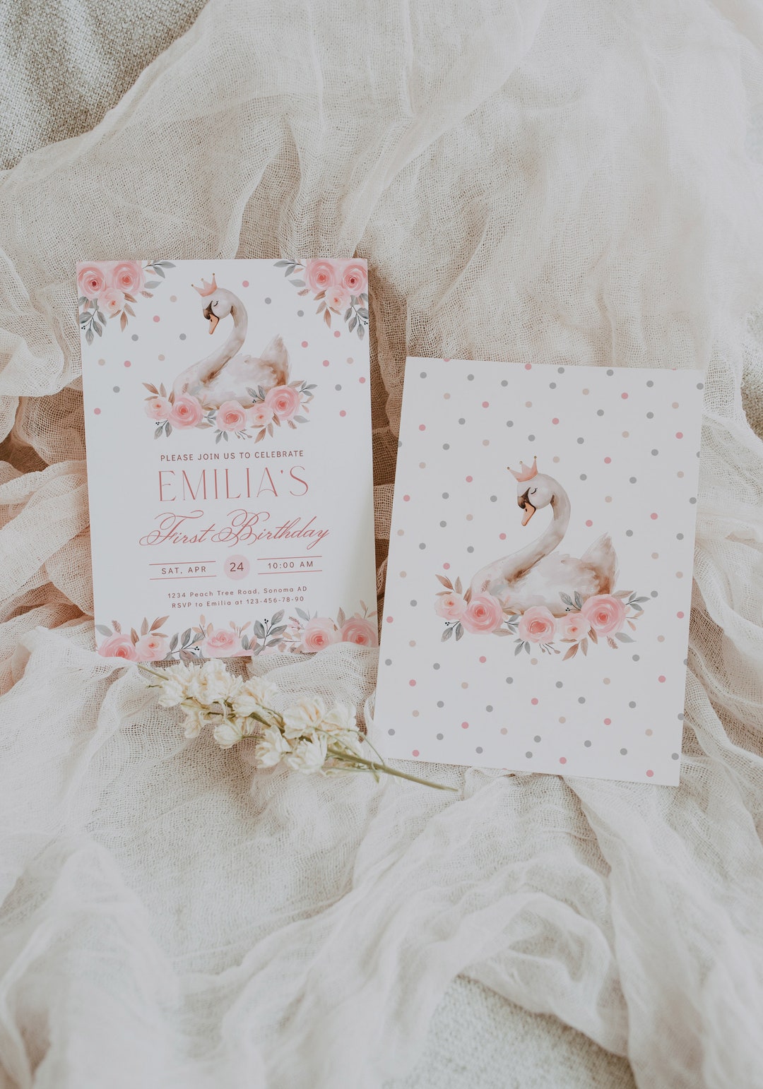 Swan Princess Birthday Invitation With Florals Printable, Pink Floral ...