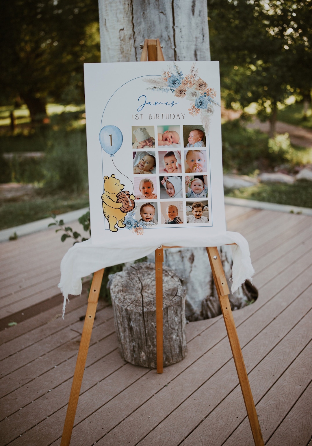 Boho Winnie Pooh First Year Photo Collage Editable, Winnie the Pooh 12 ...