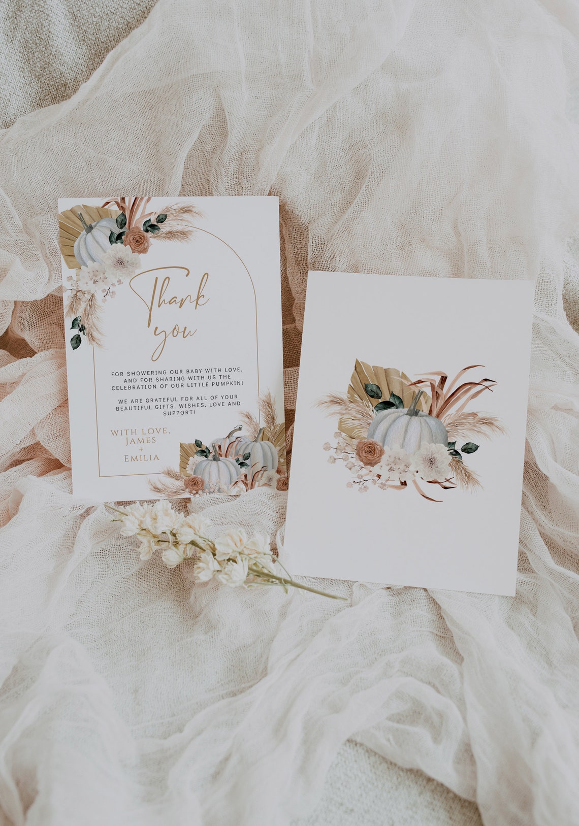 Boho Arch Gender Neutral Thank You Card Baby Shower, Little Pumpkin ...