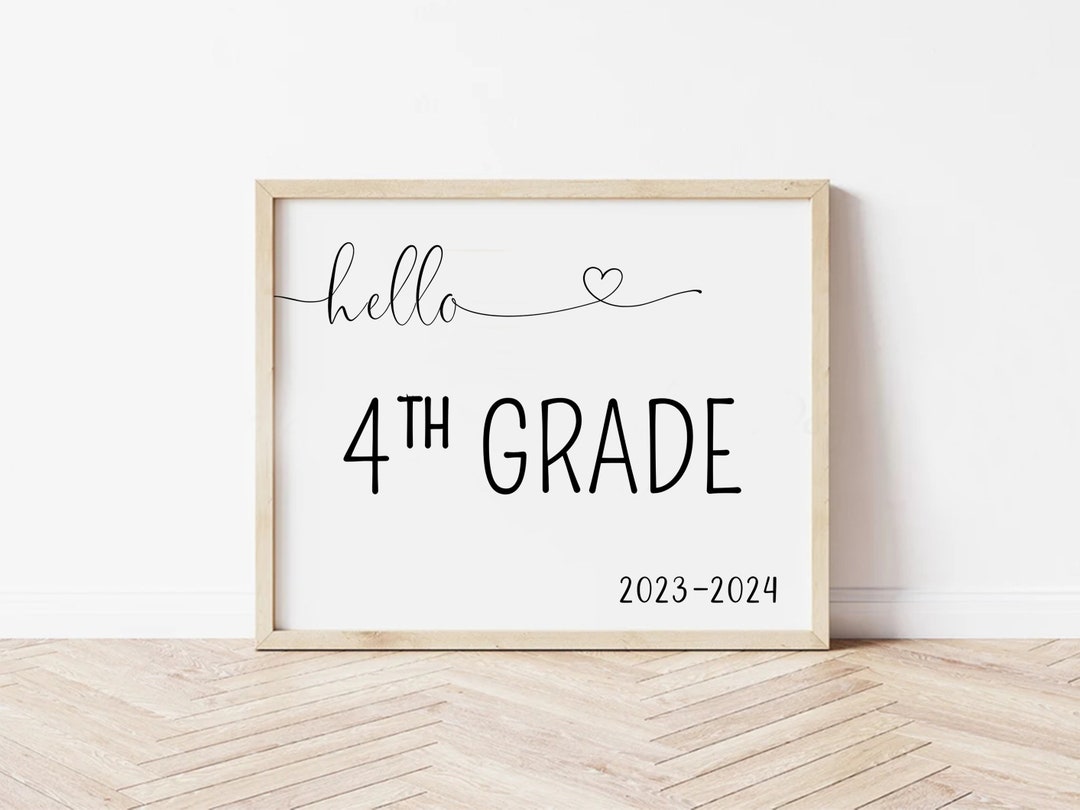 Hello 4th Grade, Printable First Day of Fourth Grade Sign, First Day of ...