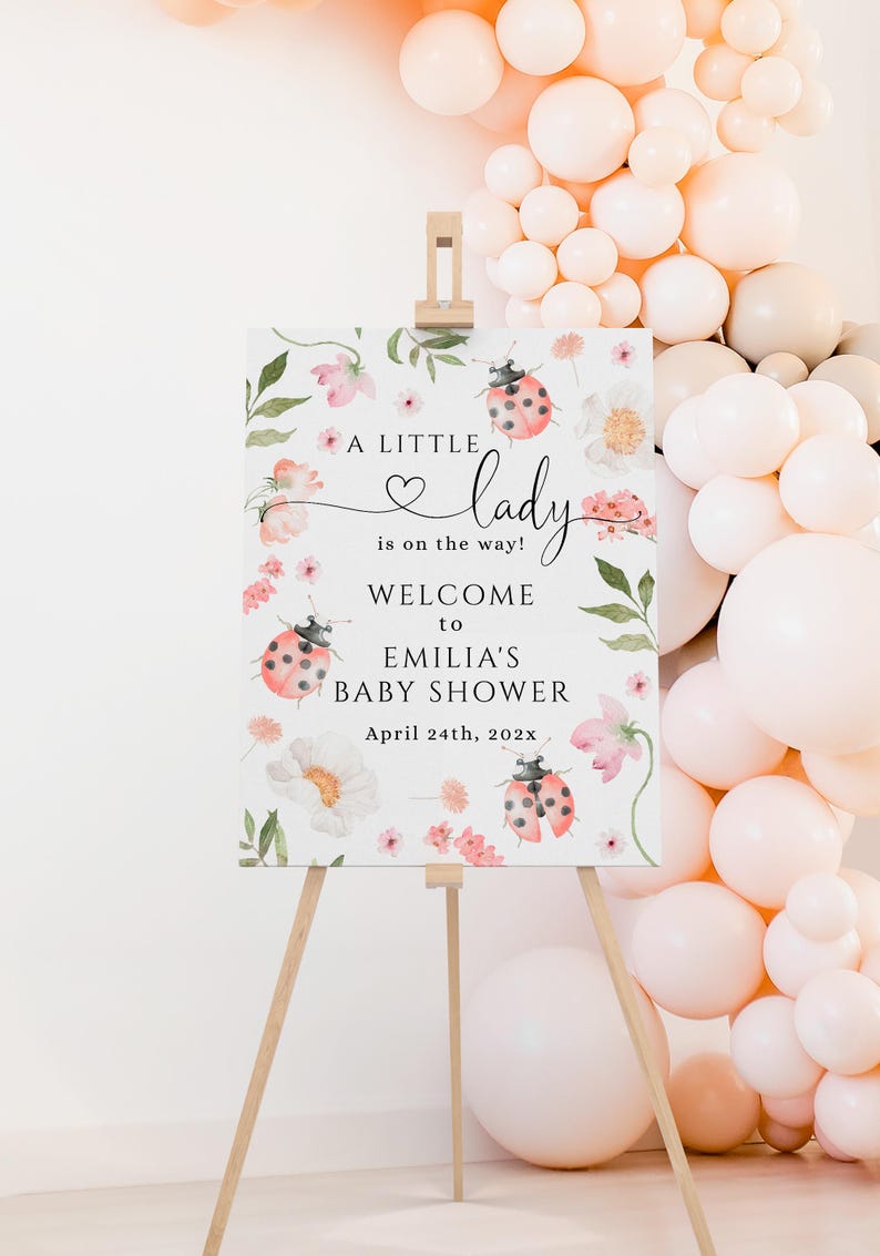 A Little Lady is on Her Way Welcome Sign Printable, Red Ladybug Baby ...