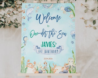 Editable Oneder the Sea Welcome Sign, 1st Birthday Poster, Ocean ...