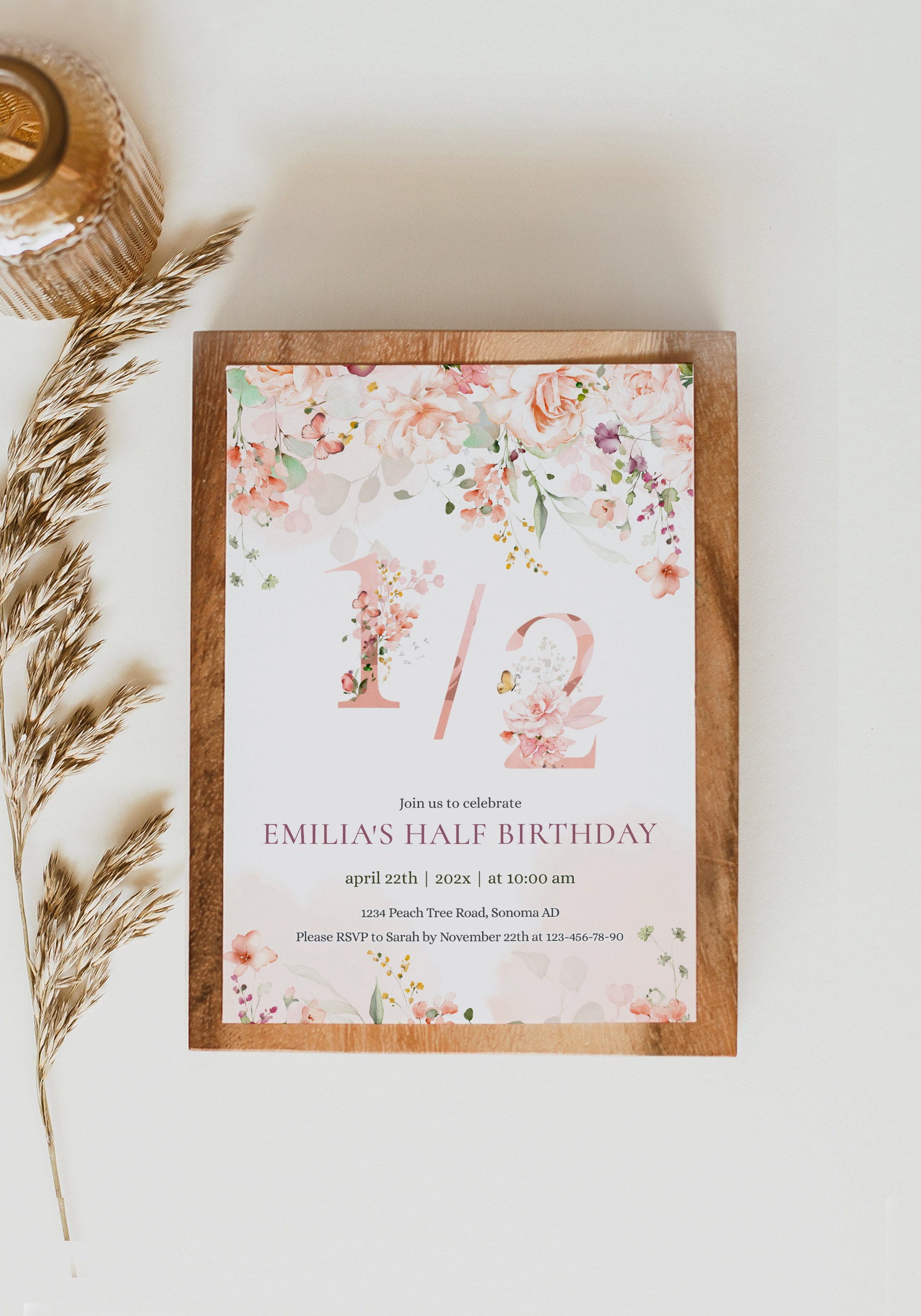 Invitations for Girl Half Birthday Printable, 6 Months Pink Floral ...