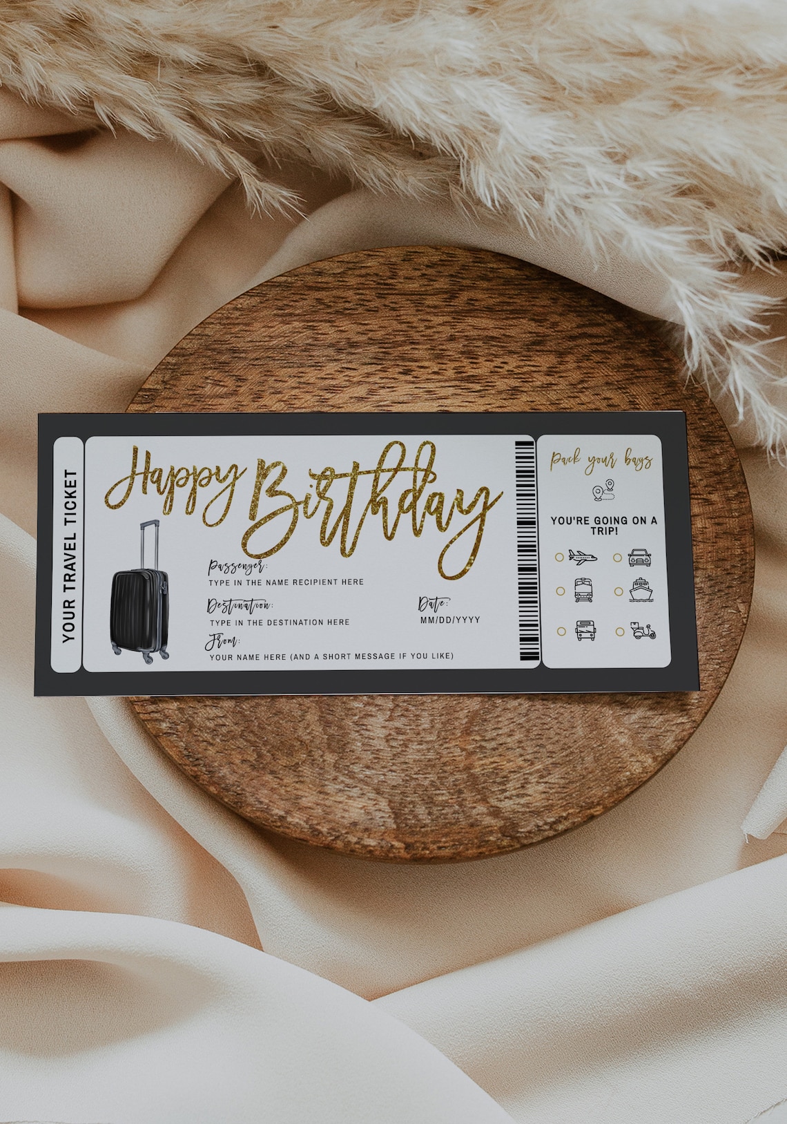 Printable Birthday Pass Template Surprise Vacation Ticket - Etsy