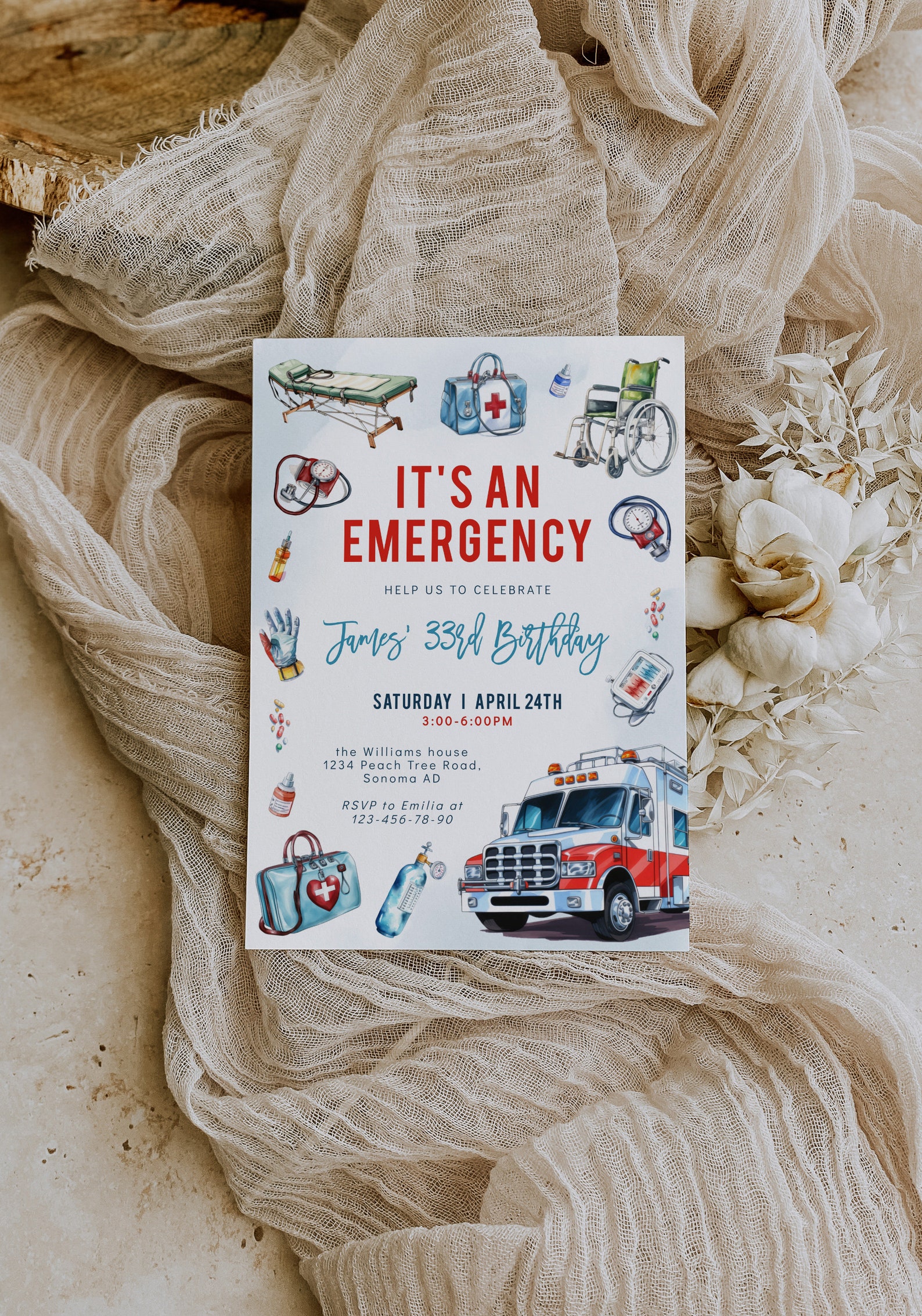 Editable Paramedic Birthday Party Invitation Printable, Adult Birthday ...